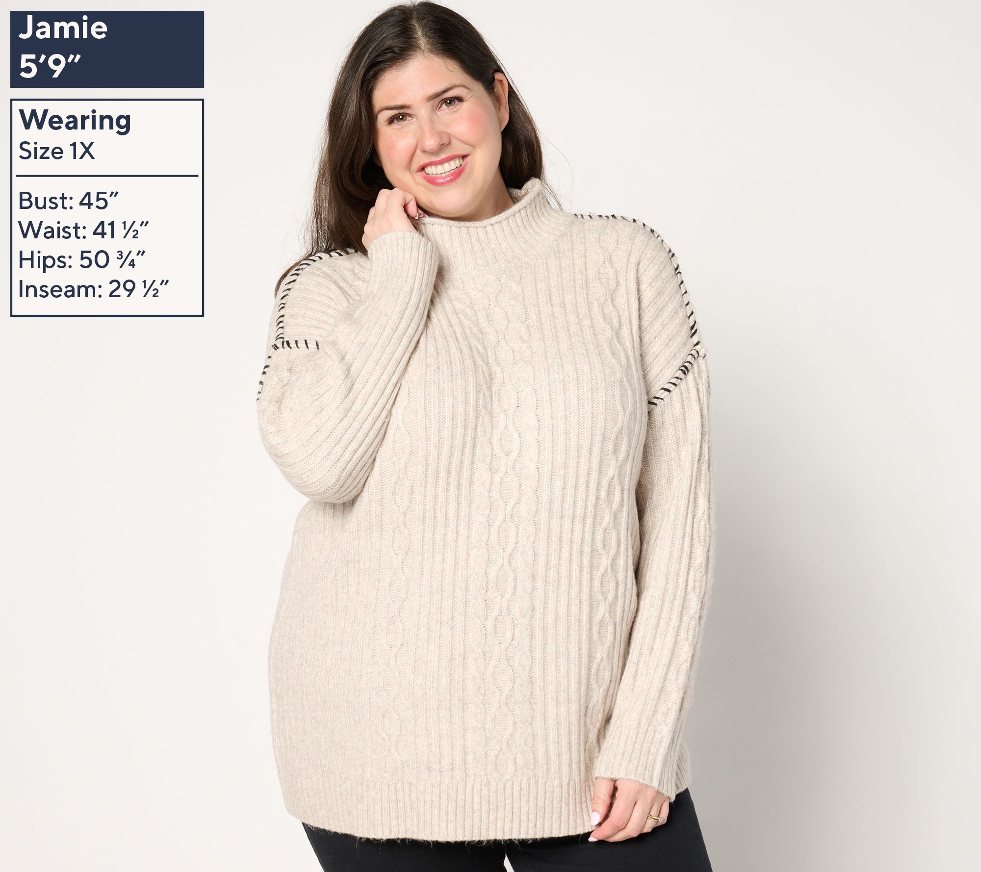 "As Is" Attitudes by Renee Cable Knit Sweater - QVC.com