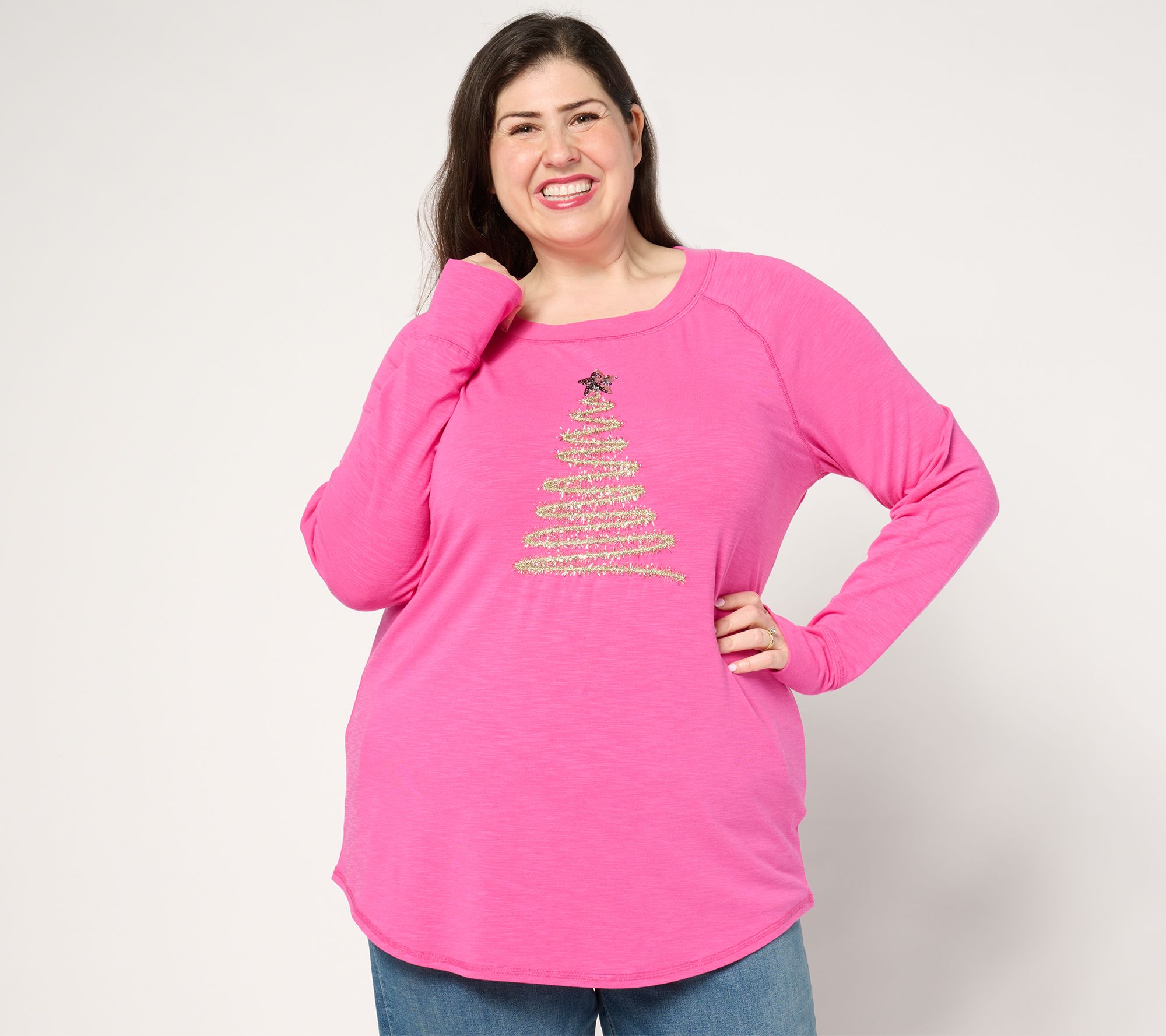 "As Is" Jingle Belles by Kim Gravel Tinsel Tree Slub Top - QVC.com