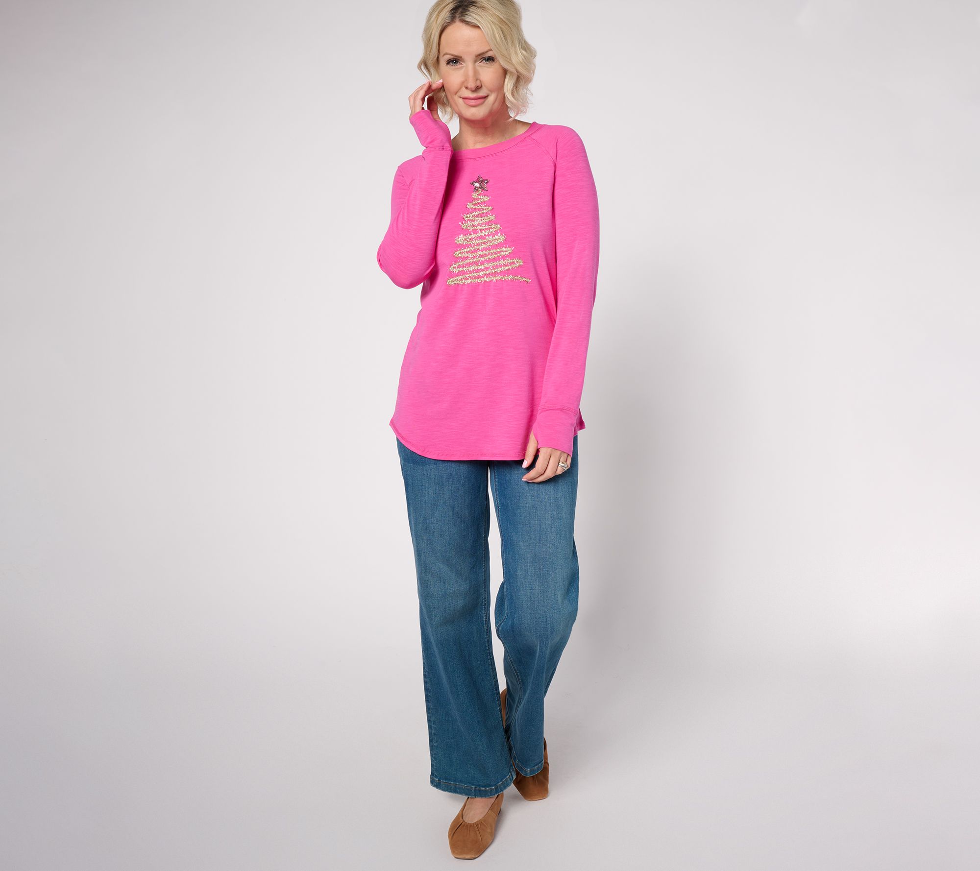 "As Is" Jingle Belles by Kim Gravel Tinsel Tree Slub Top - QVC.com