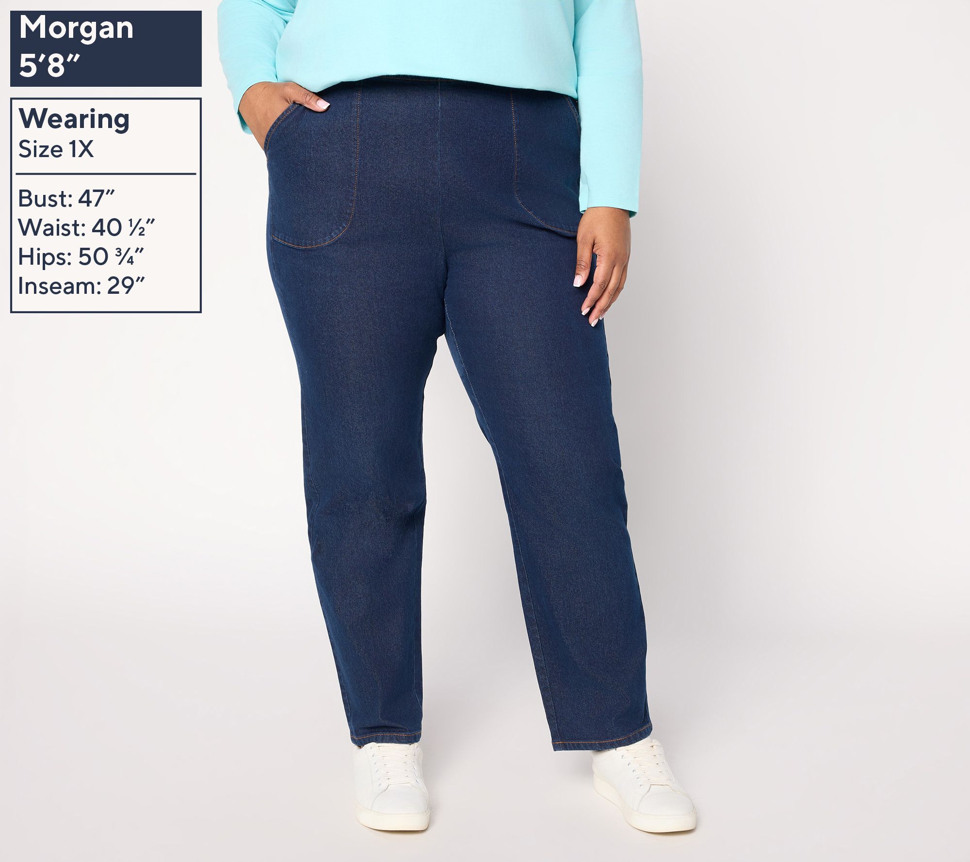 Denim & Co. Regular Indigo Flat Front Denim Side Pocket Pant - QVC.com