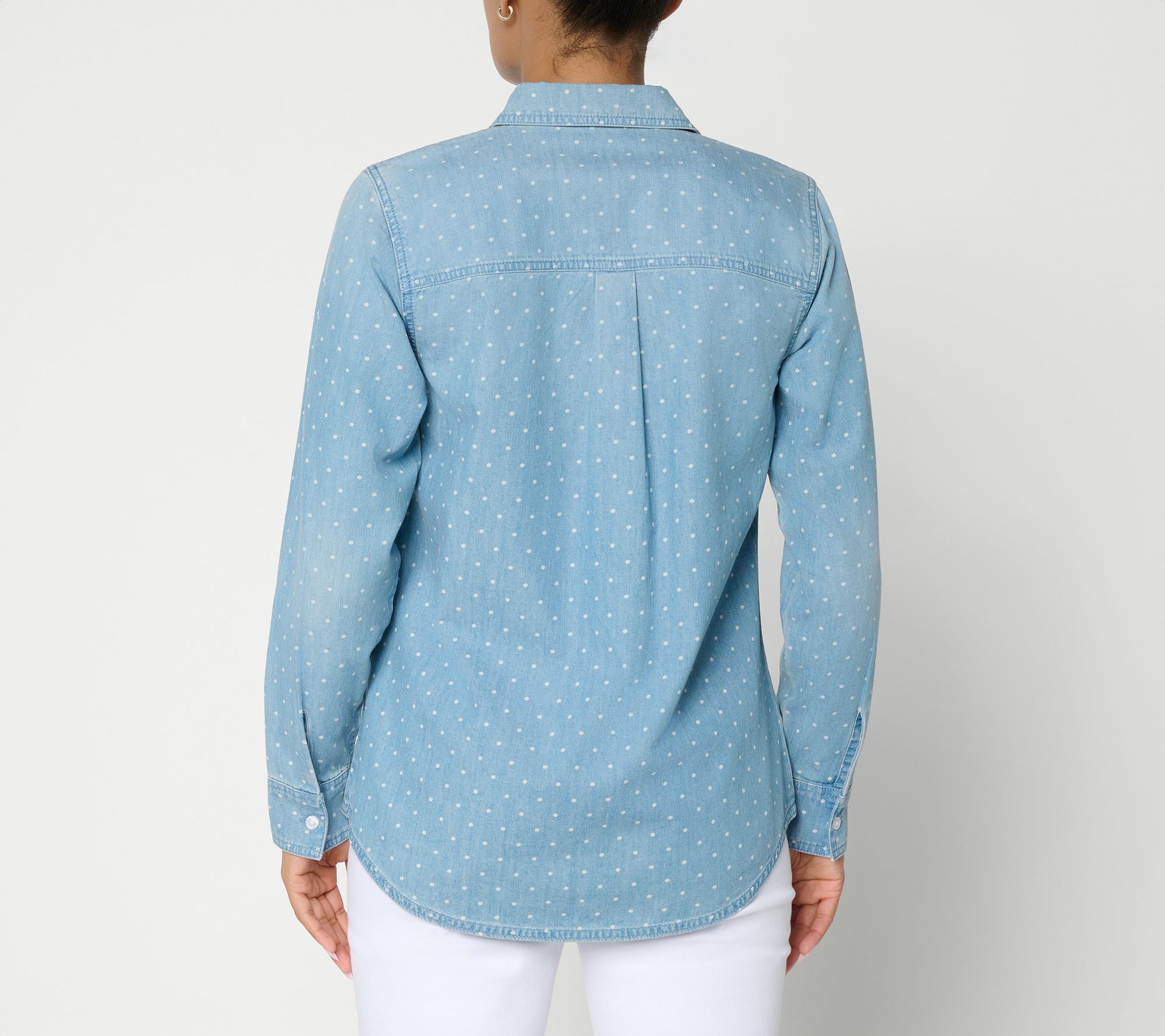 Denim & Co. Denim Polka Dot Button Front Big Shirt - QVC.com