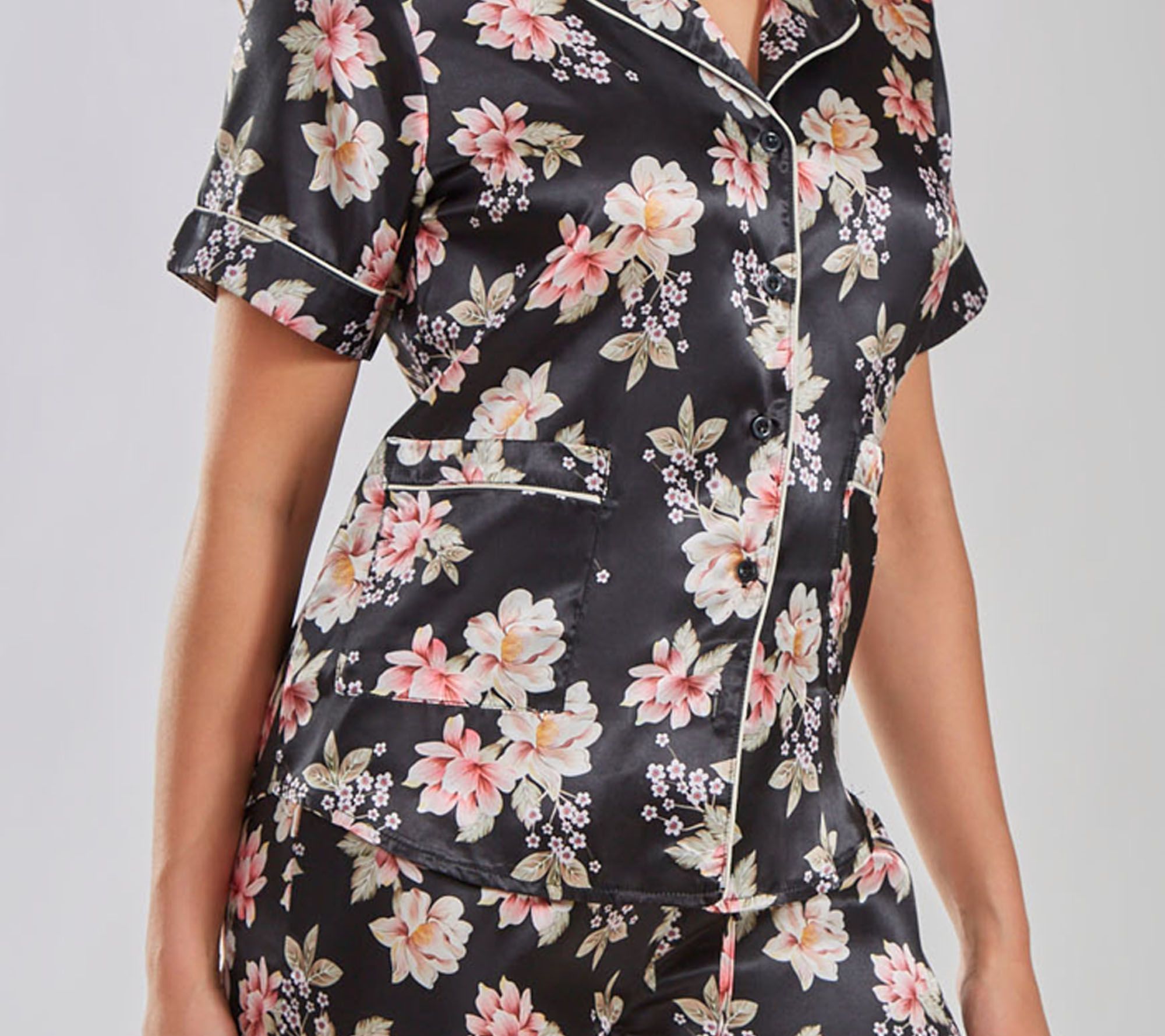 iCollection Floral Satin Notch Collar & Pant PJLounge Set - QVC.com