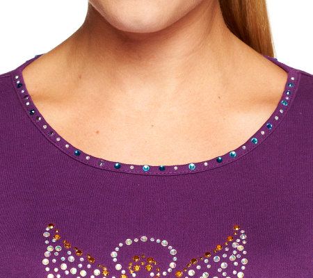 Quacker Factory Sparkle & Shine Holiday Motifs 3/4 Sleeve T-shirt - QVC.com