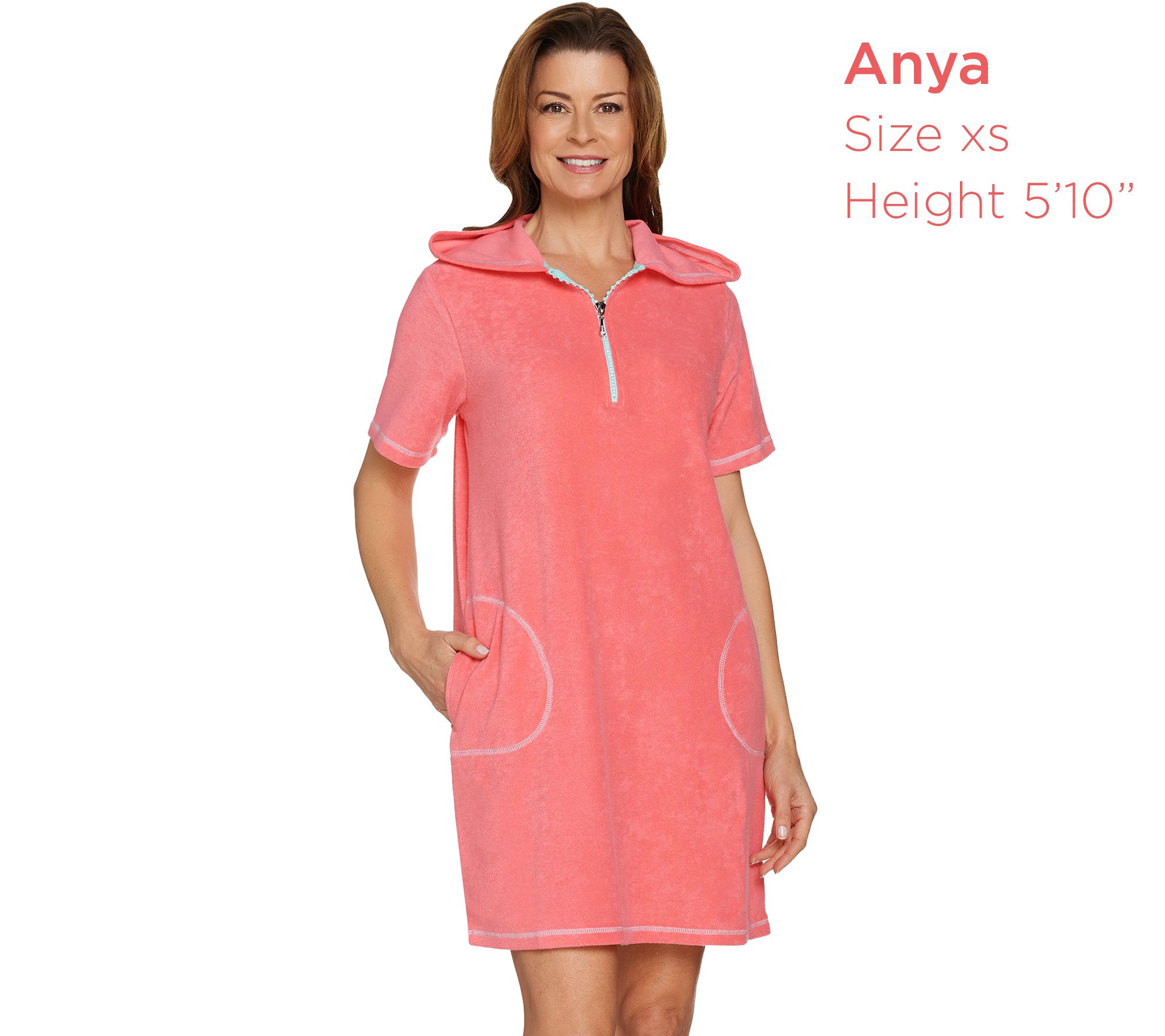 "As Is" Quacker Factory Beach Hoodie Cover-up with Rhinestone Half Zip ...