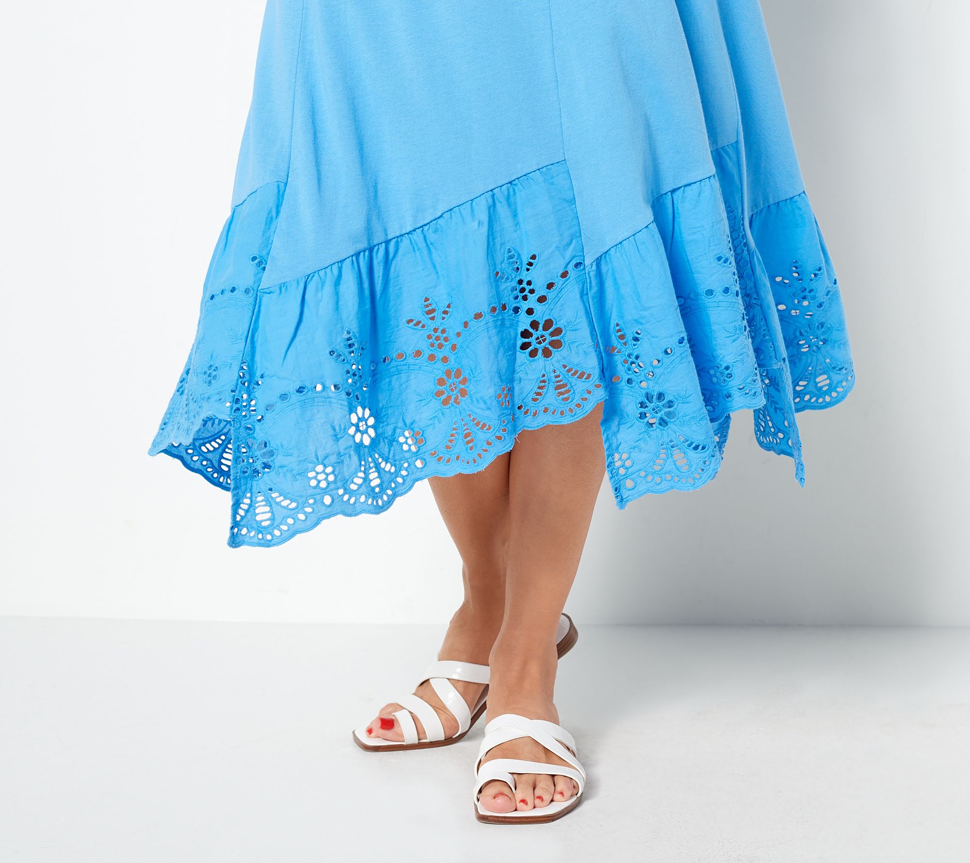 LOGO by Lori Goldstein Cotton Modal Dress with Eyelet Hem - QVC.com