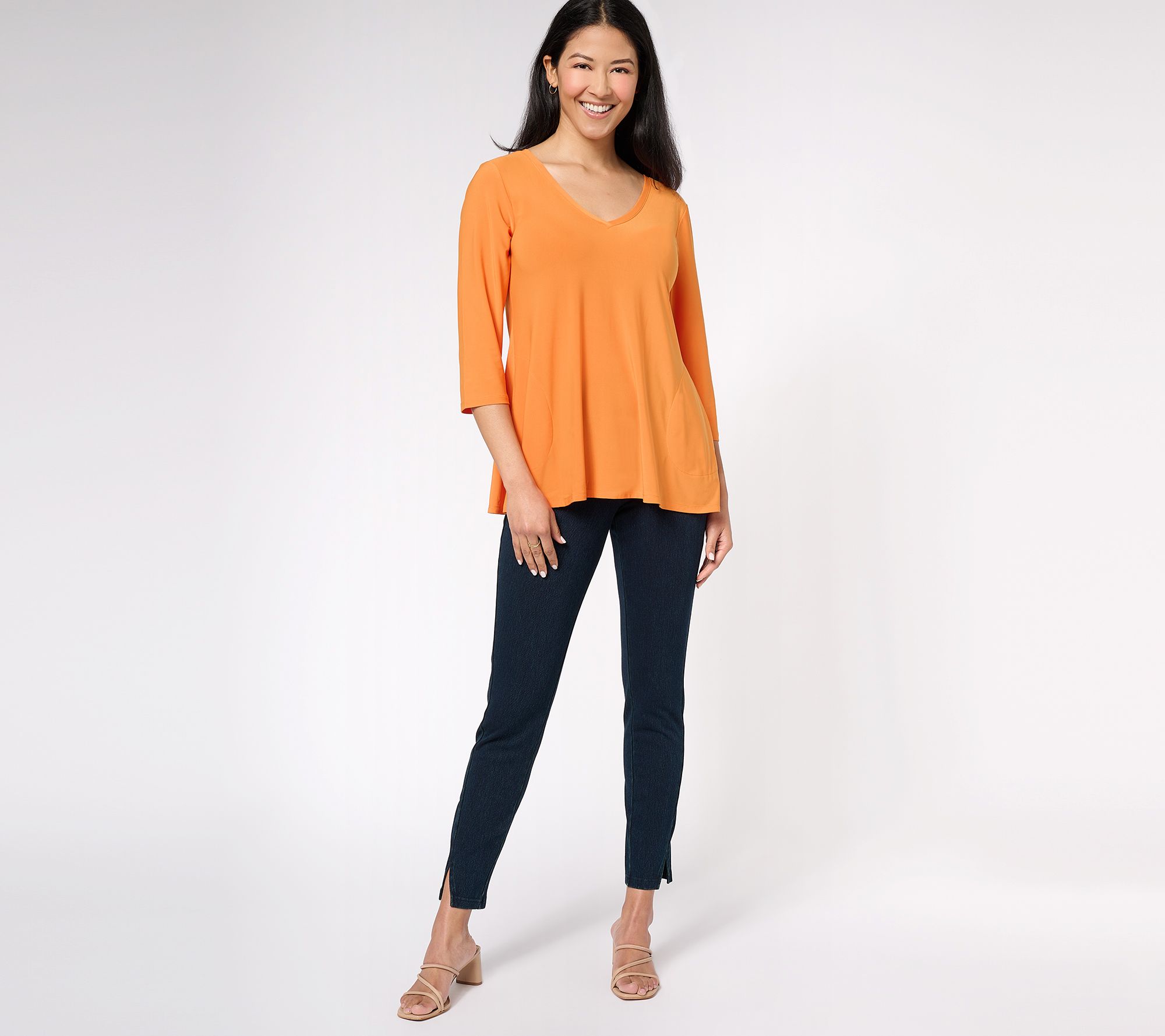 Women with Control Prime Stretch Denim Curved Hem Slim Pant - QVC.com