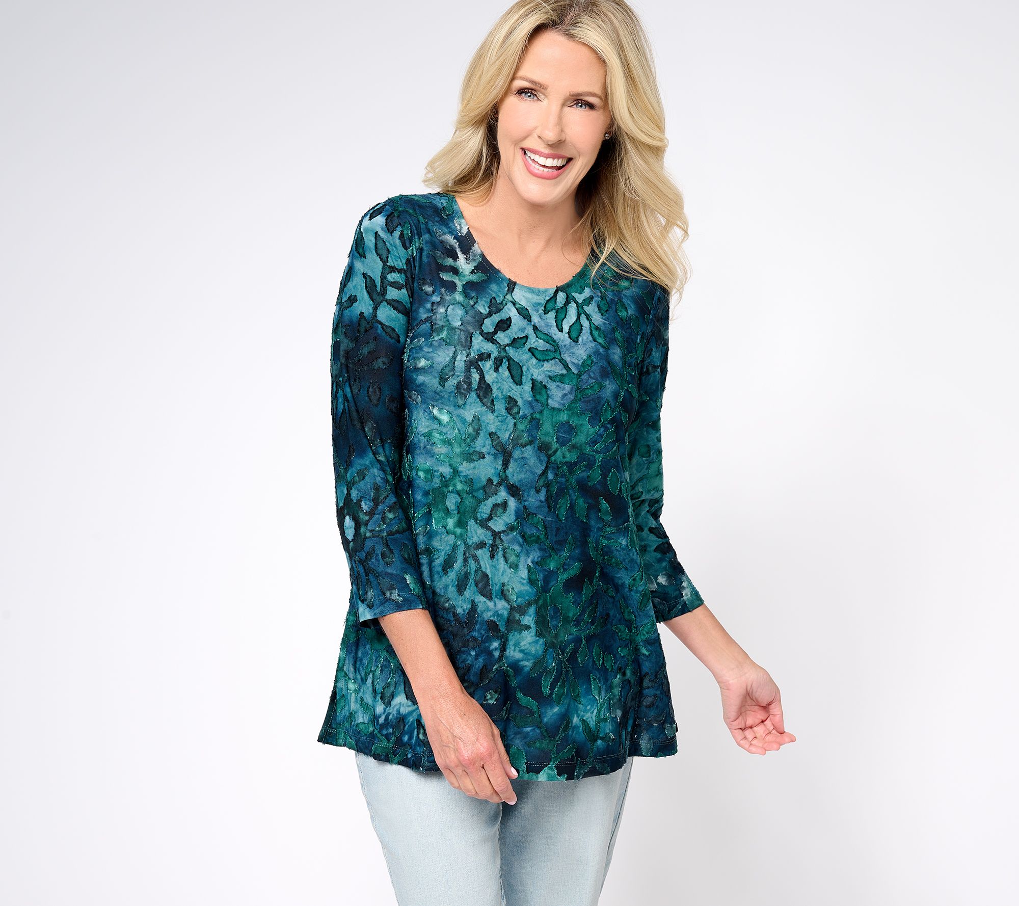 "As Is" Susan Graver Petite Tie-Dyed Jacquard 3/4- Sleeve Tunic - QVC.com