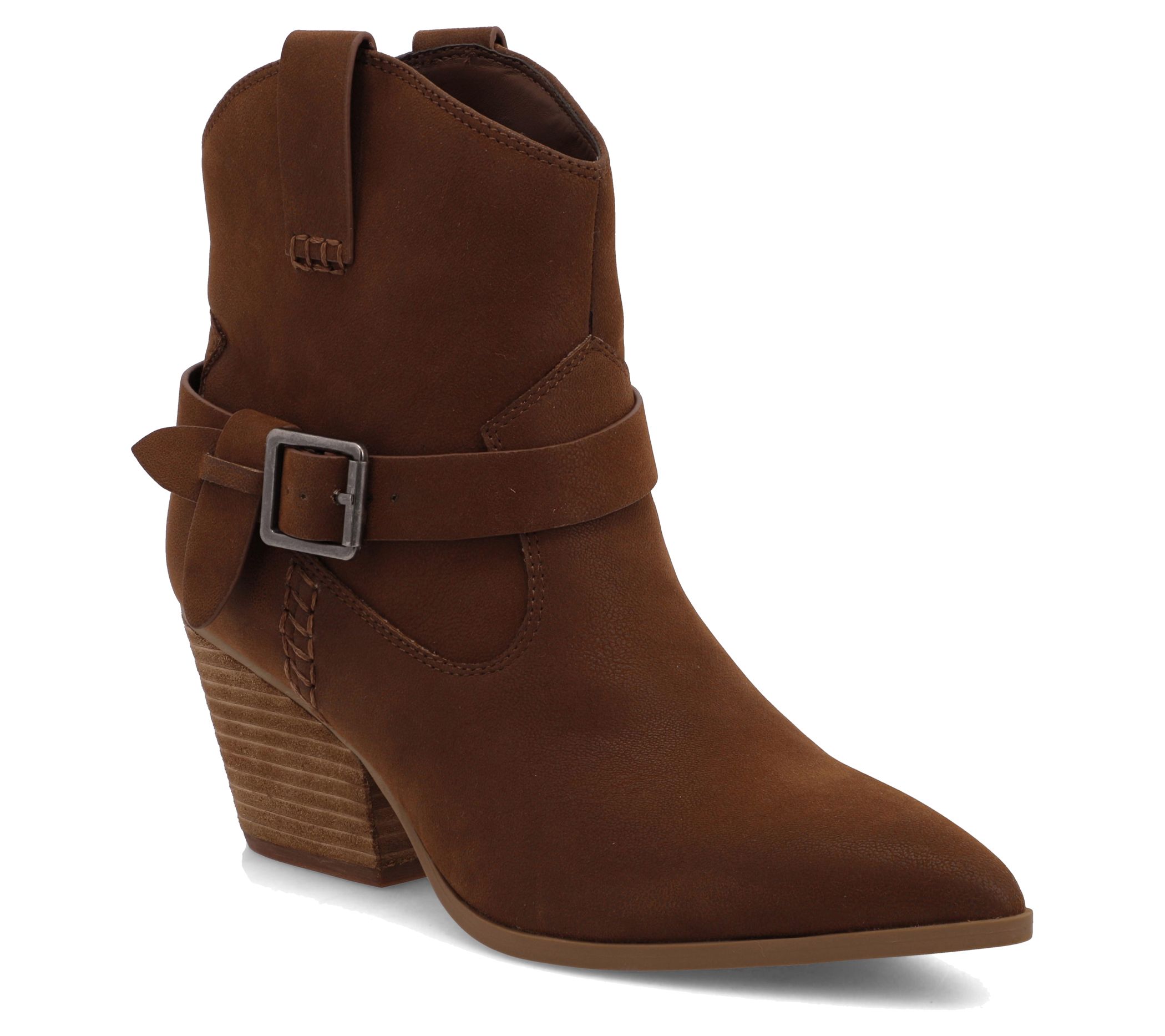 MIA Shoes Western Inspired Block Heel Booties -Clement - QVC.com