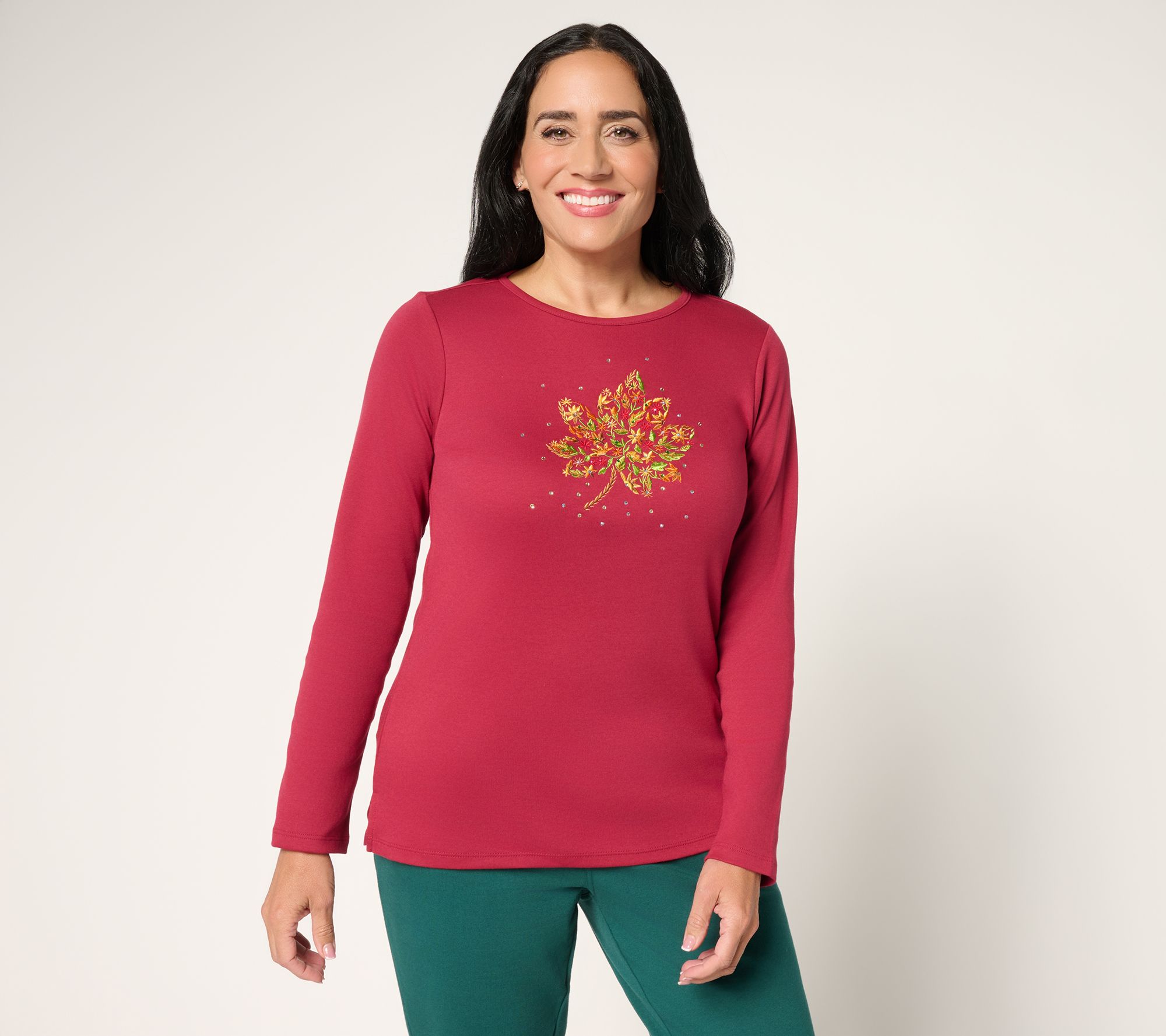 "As Is" Quacker Factory Stitch in Time Fall Fauna Long Sleeve Top - QVC.com