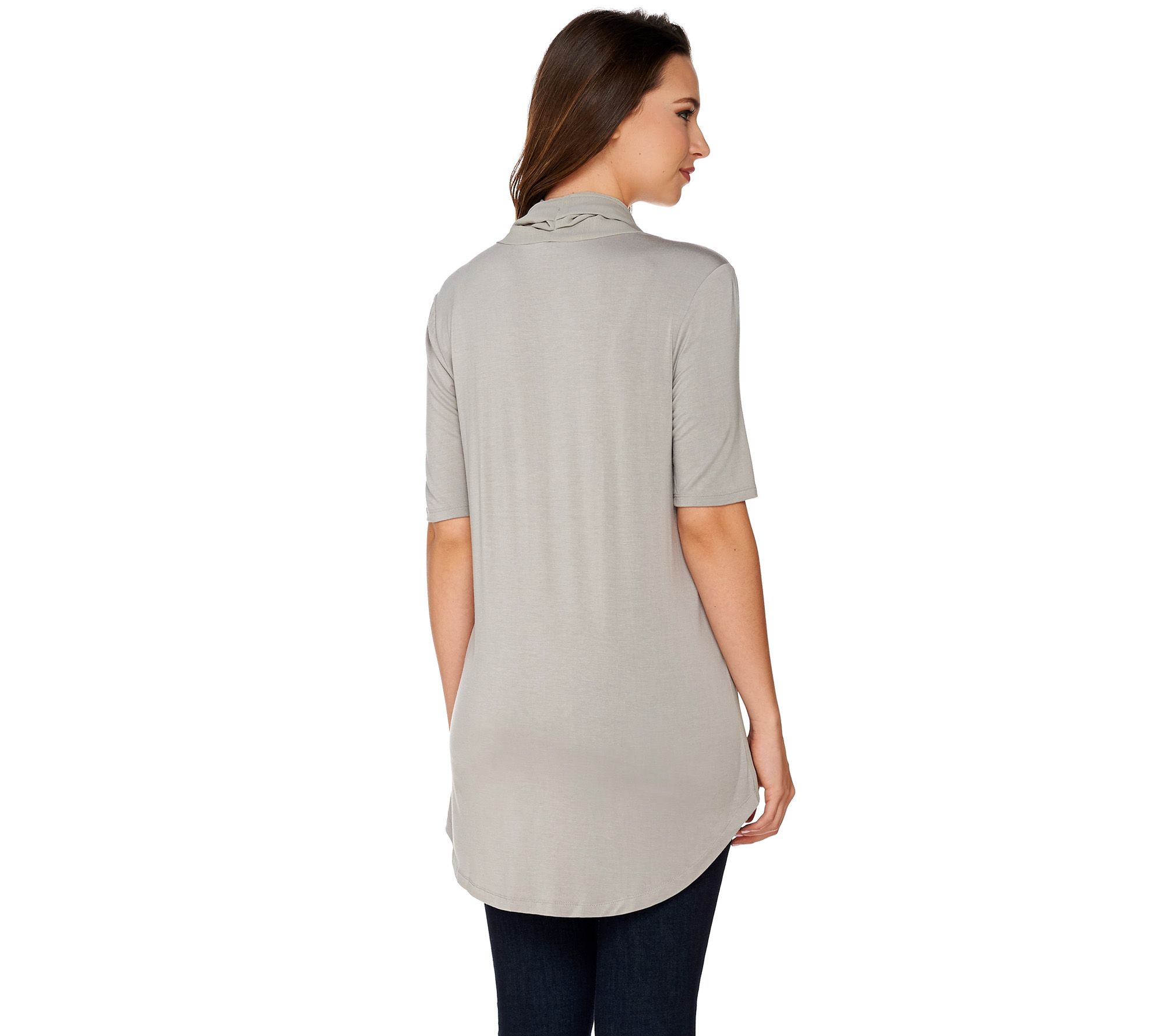 H by Halston Short Sleeve Knit Top with Chiffon Drape Front - QVC.com