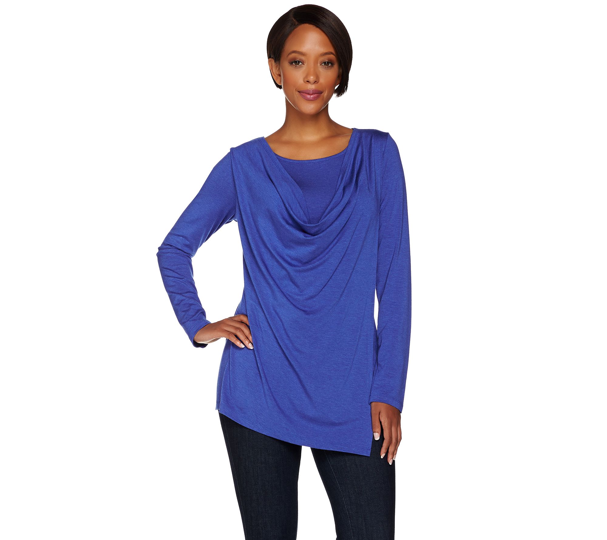 "As Is" H by Halston Long Sleeve Wrap Front Cowl Neck Knit Top - QVC.com