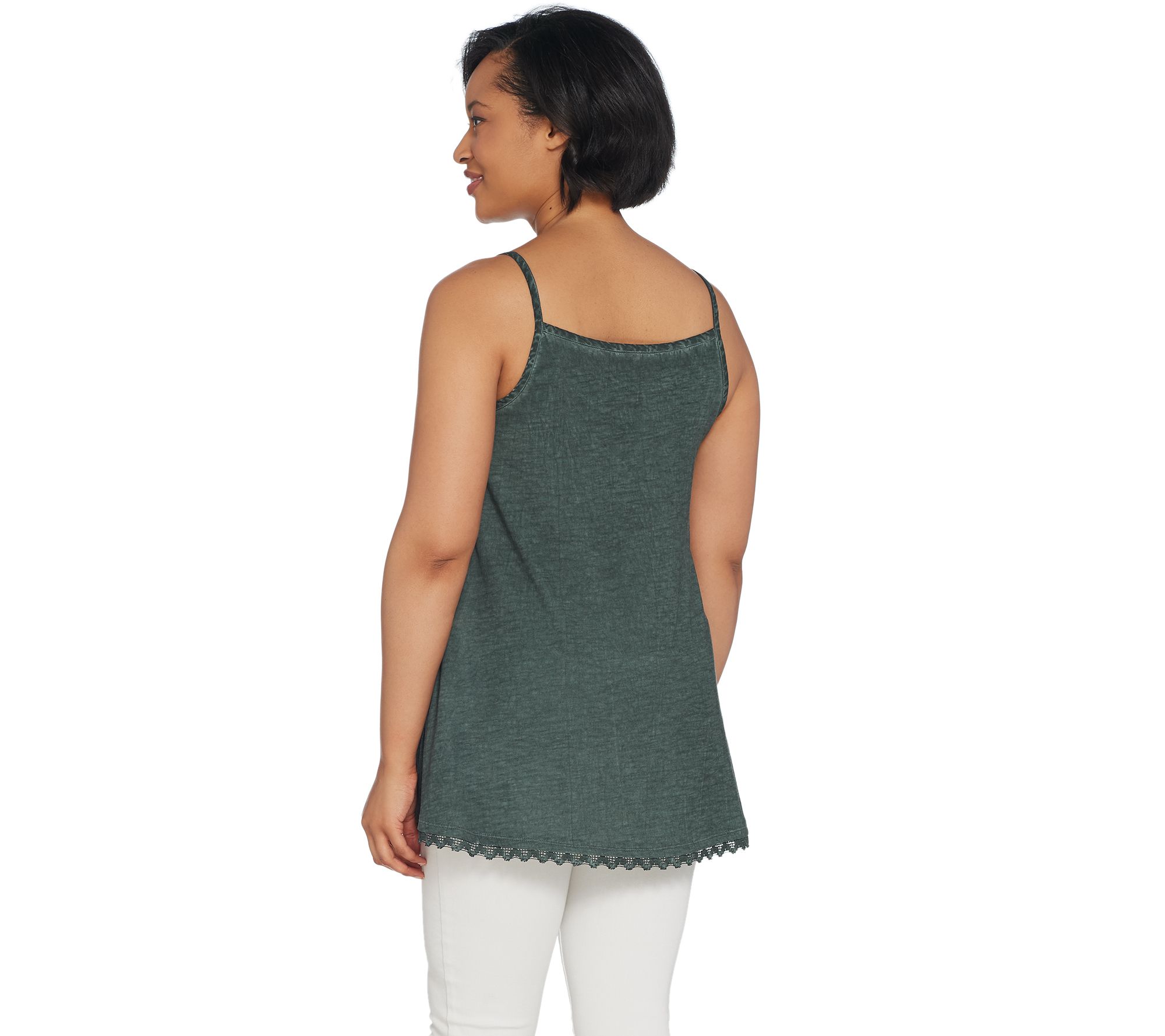 "As Is" LOGO by Lori Goldstein Distressed Cotton Slub Camisole w/Lace ...