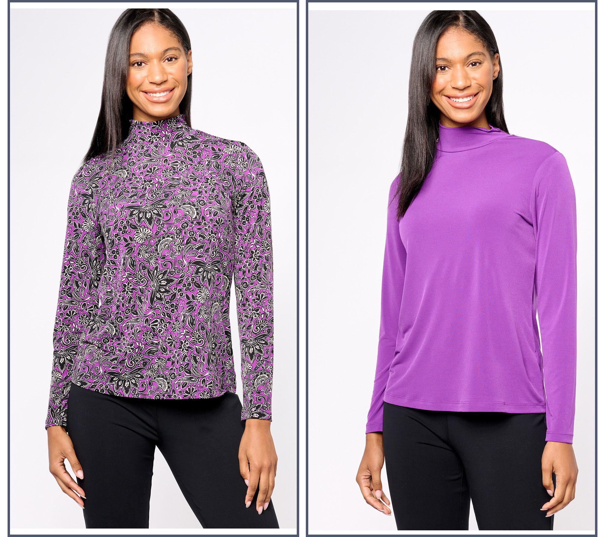 "As Is" Susan Graver Print and Solid Liquid Knit Set/2 Tops - QVC.com