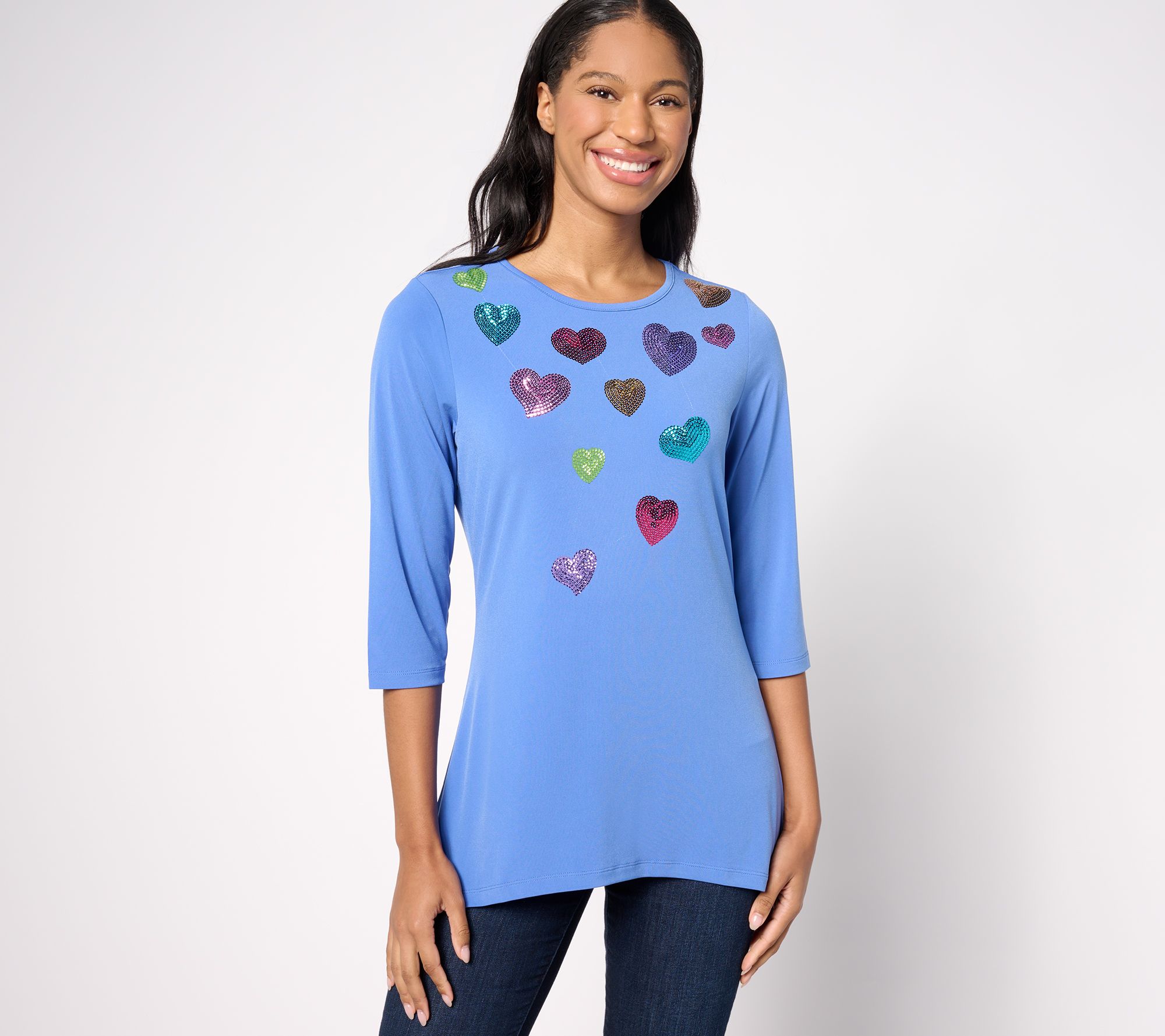 "As Is" Quacker Factory Sequin Splash 3/4 Sleeve Trapeze Top - QVC.com