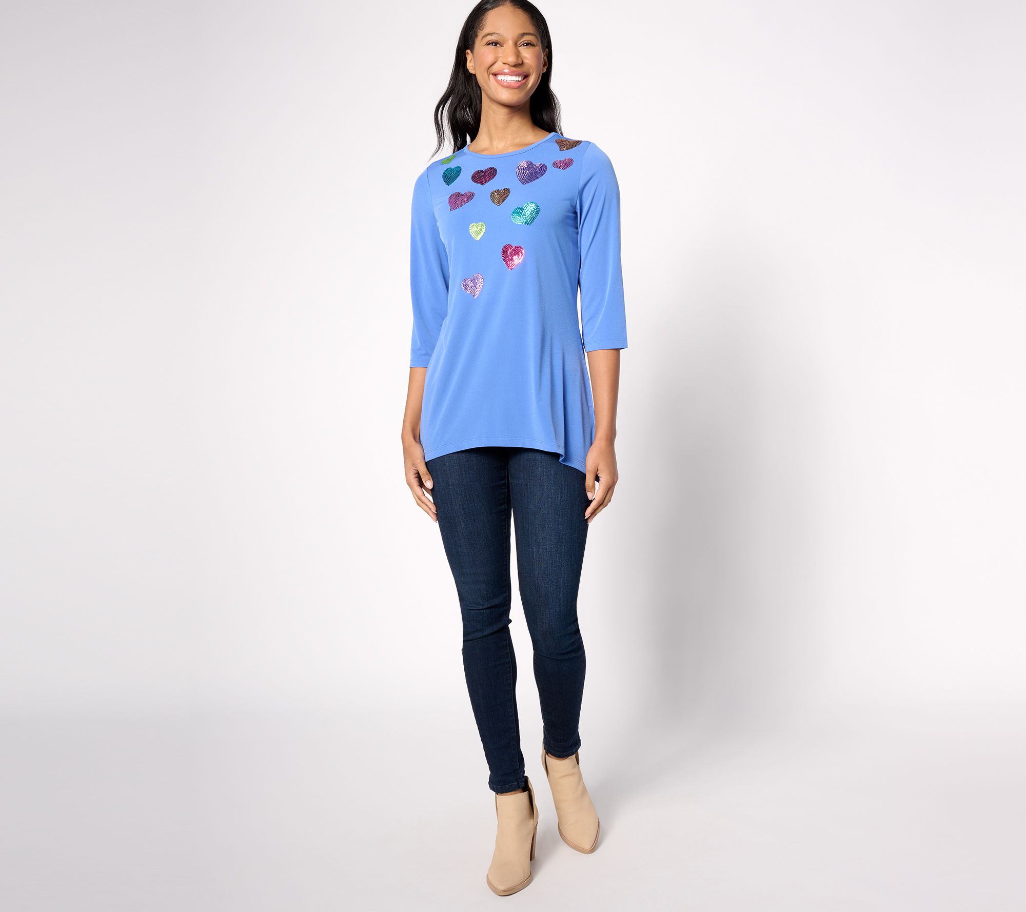 "As Is" Quacker Factory Sequin Splash 3/4 Sleeve Trapeze Top - QVC.com