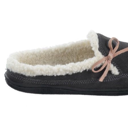 Clarks Suede Clog Slippers w/Bow Detail & Faux Fur Lining - QVC.com