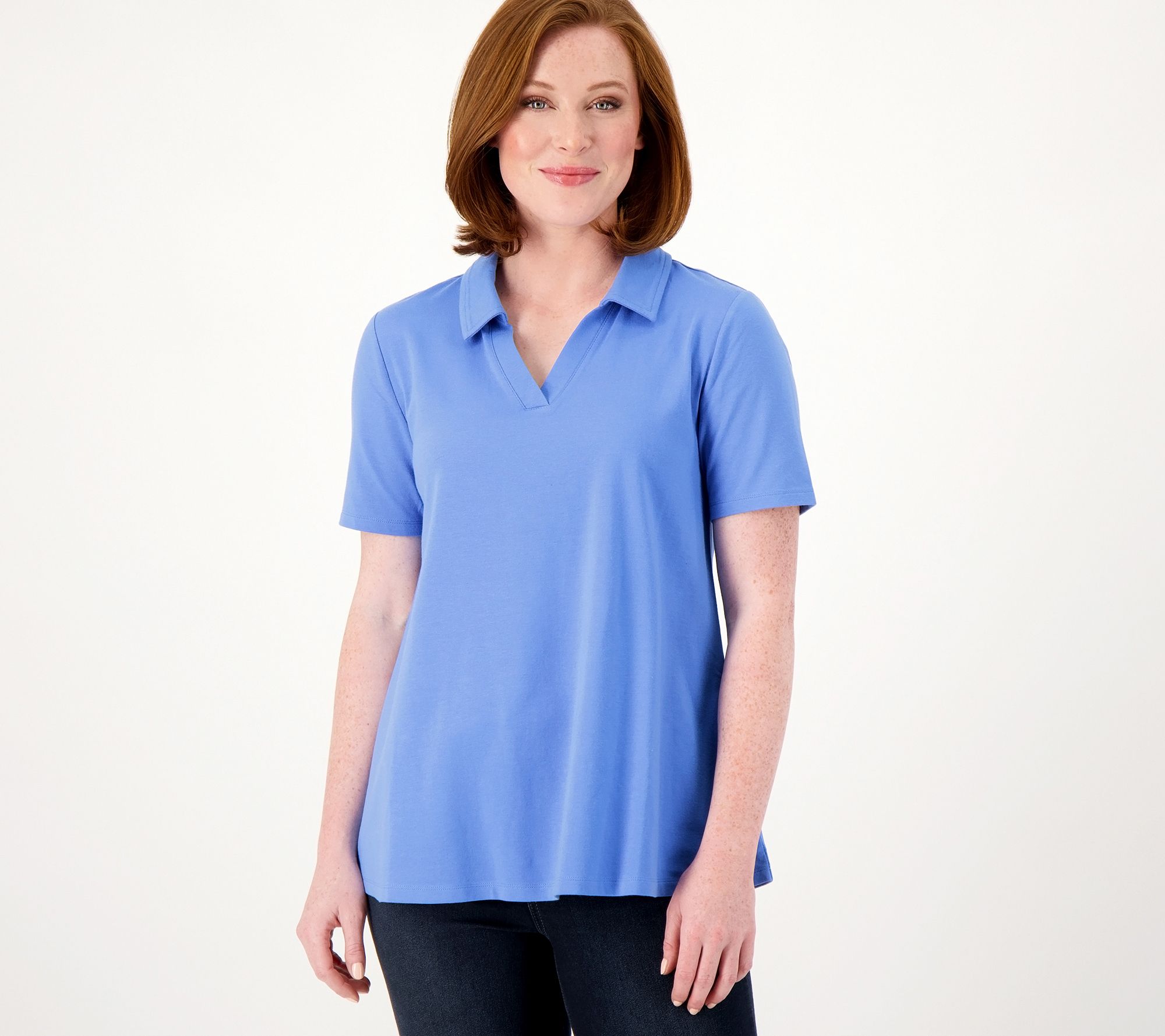 "As Is" Denim & Co. Essentials Favorite Jersey Polo Collar Top - QVC.com