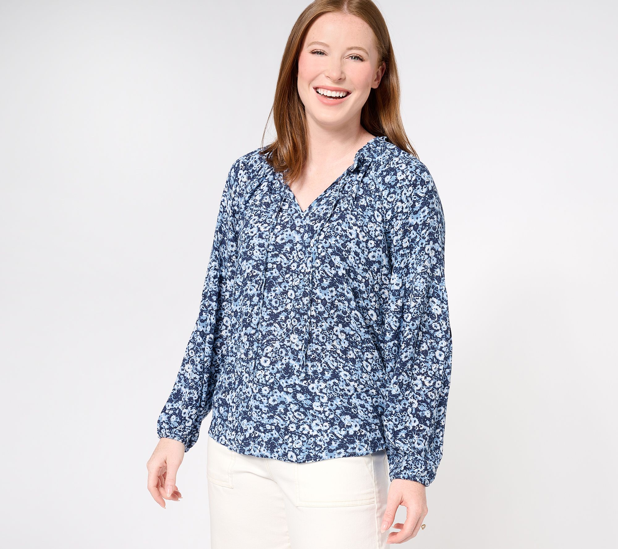 "As Is" Encore by Idina Menzel Ruffle Neck Full Sleeve Romantic Blouse ...