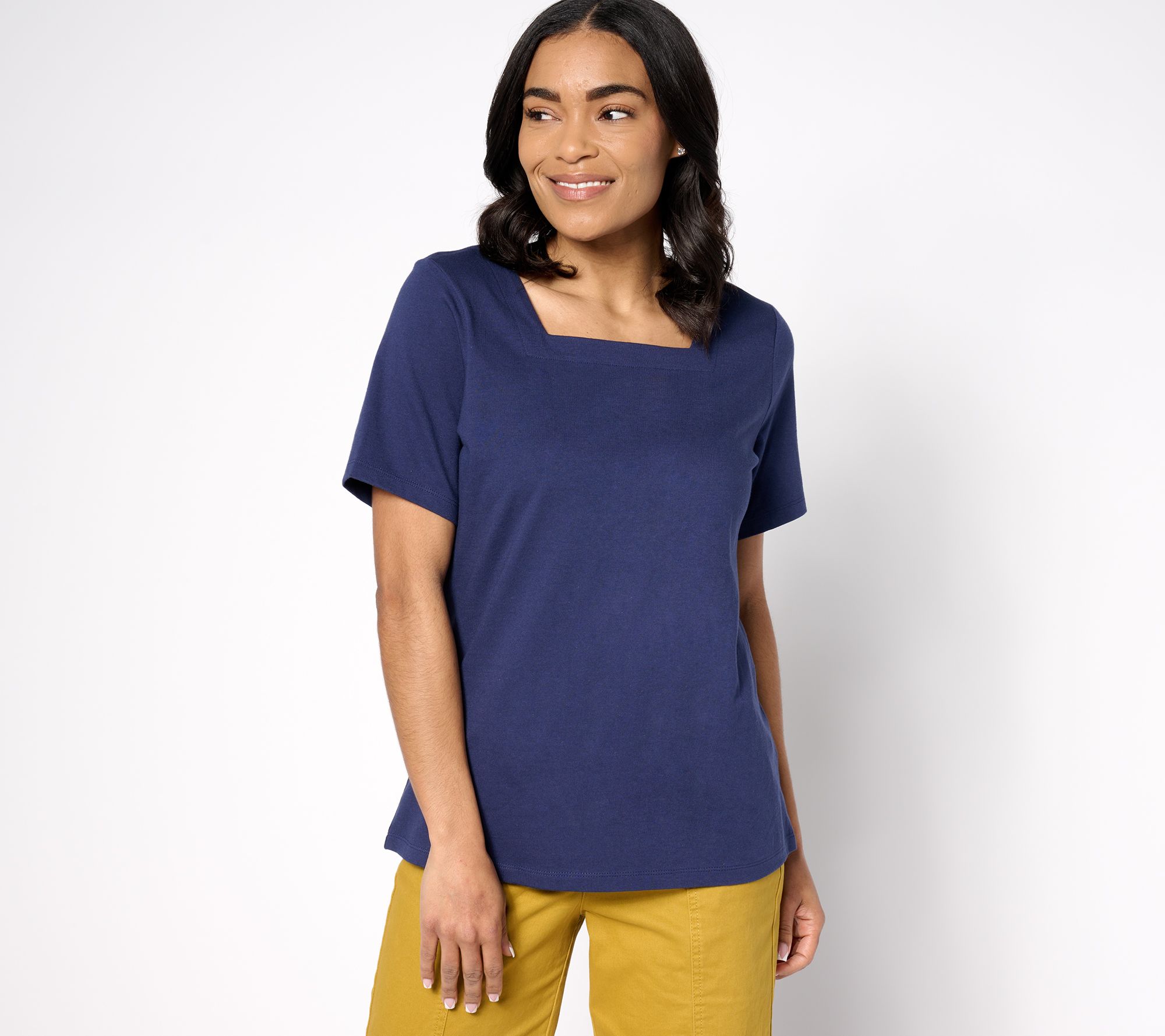 "As Is" Denim & Co. Essentials True Cotton Jersey Square Neck Top - QVC.com