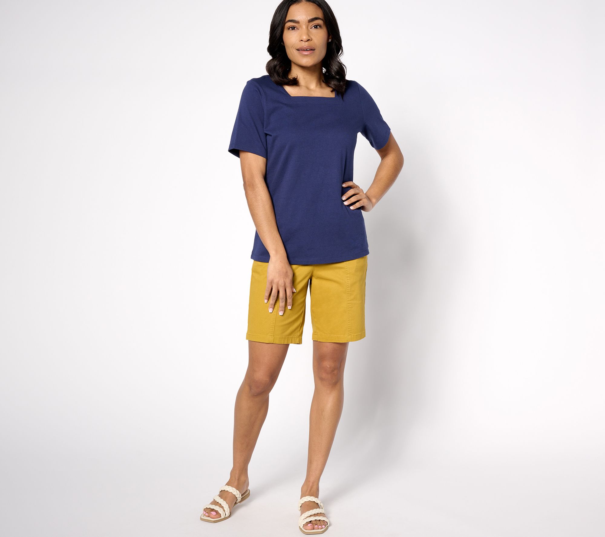 "As Is" Denim & Co. Essentials True Cotton Jersey Square Neck Top - QVC.com