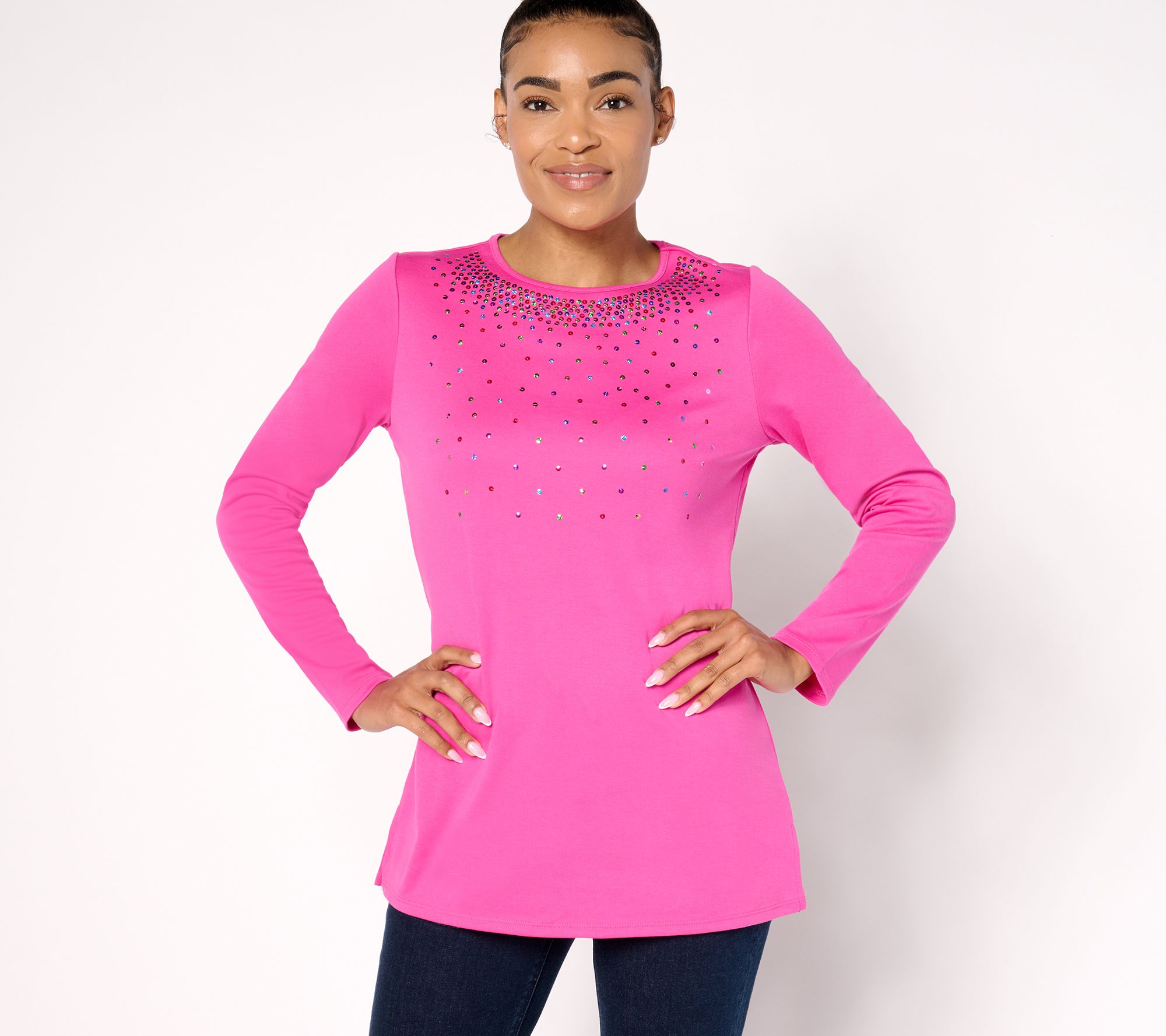 "As Is" Quacker Factory Sassy Sequin Long Sleeve Tunic Top - QVC.com