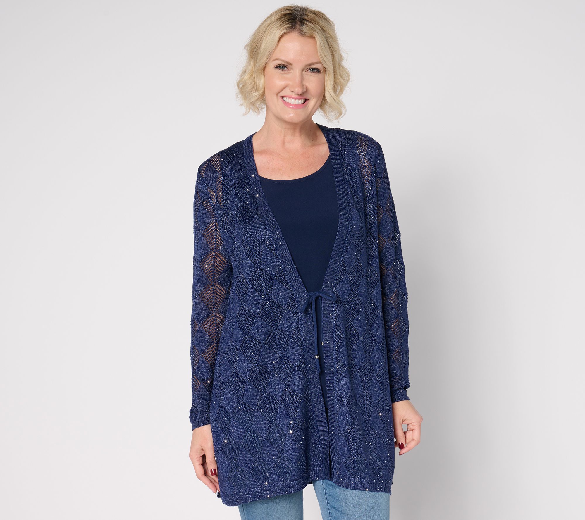 "As Is" Susan Graver Soleil Open Stitch Sweater Cardigan - QVC.com