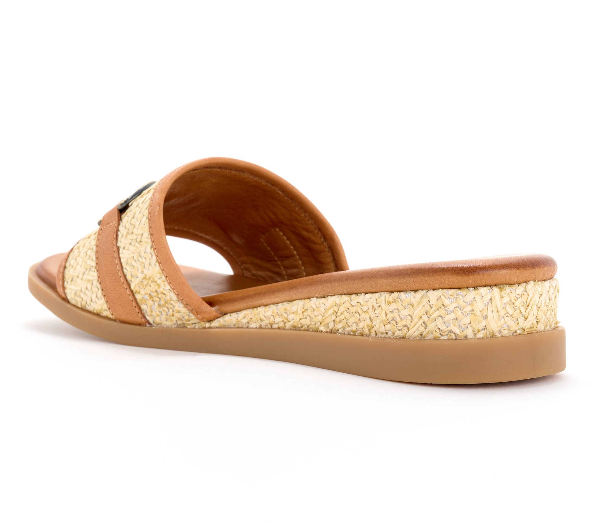 "As Is" Miz Mooz Leather and Raffia Slide Sandals - Wrenn - QVC.com