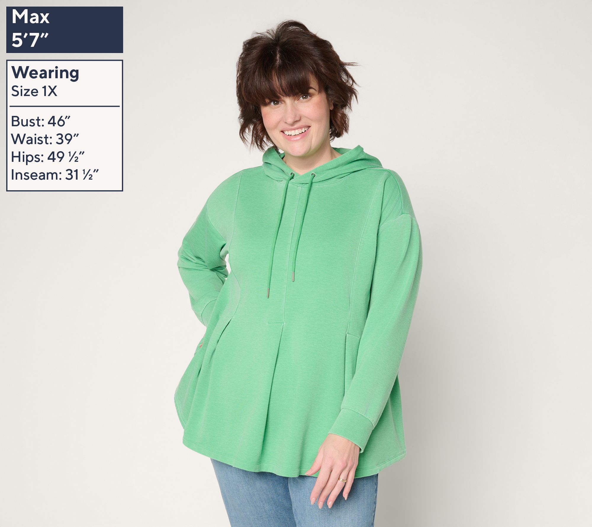 "As Is" LOGO by Lori Goldstein French Terry Pleated Peplum Hoodie - QVC.com
