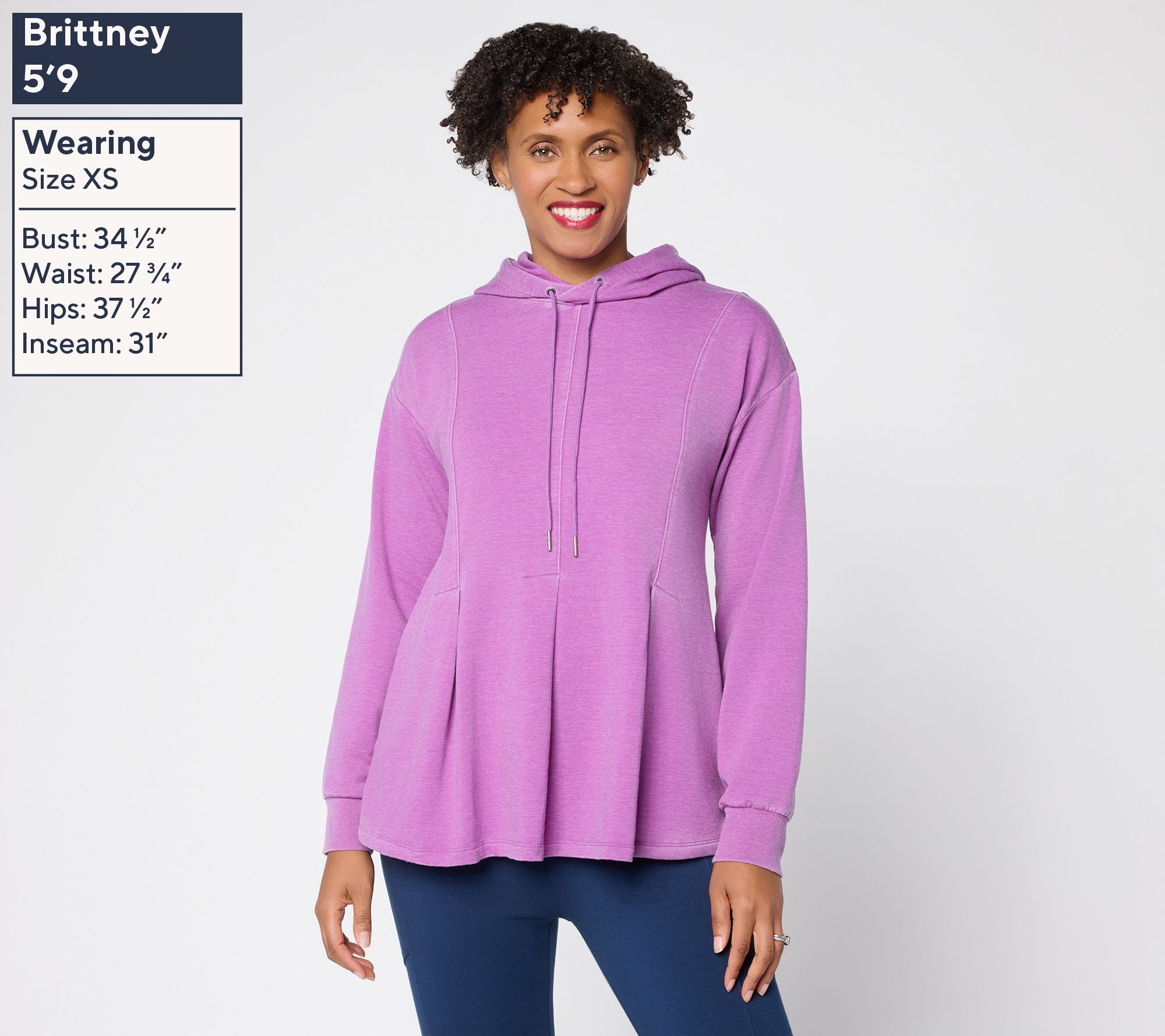 "As Is" LOGO by Lori Goldstein French Terry Pleated Peplum Hoodie - QVC.com