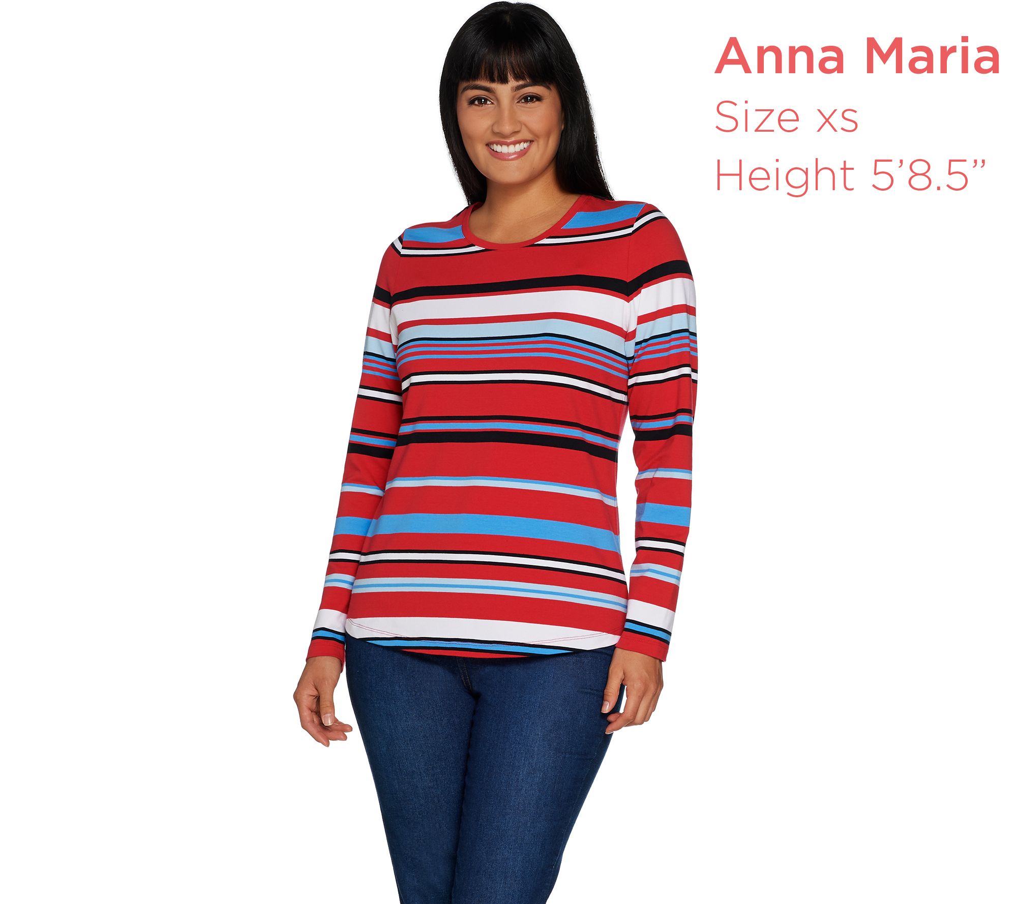 Denim & Co. Active Striped Knit Top with Curved Hemline - QVC.com