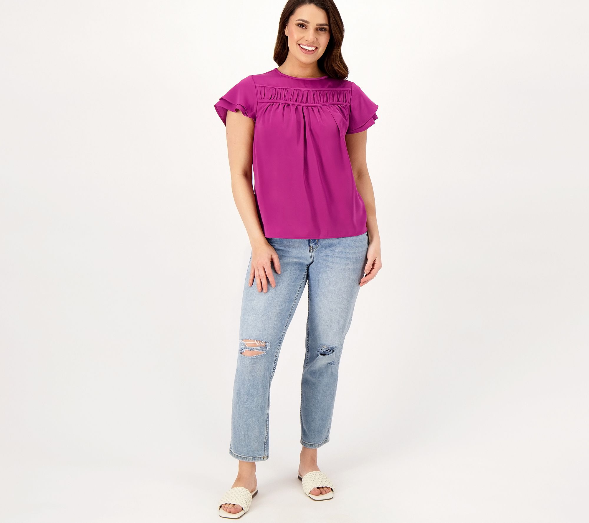 "As Is" Candace Cameron Bure Top with Ruffle Front Yoke Detail - QVC.com