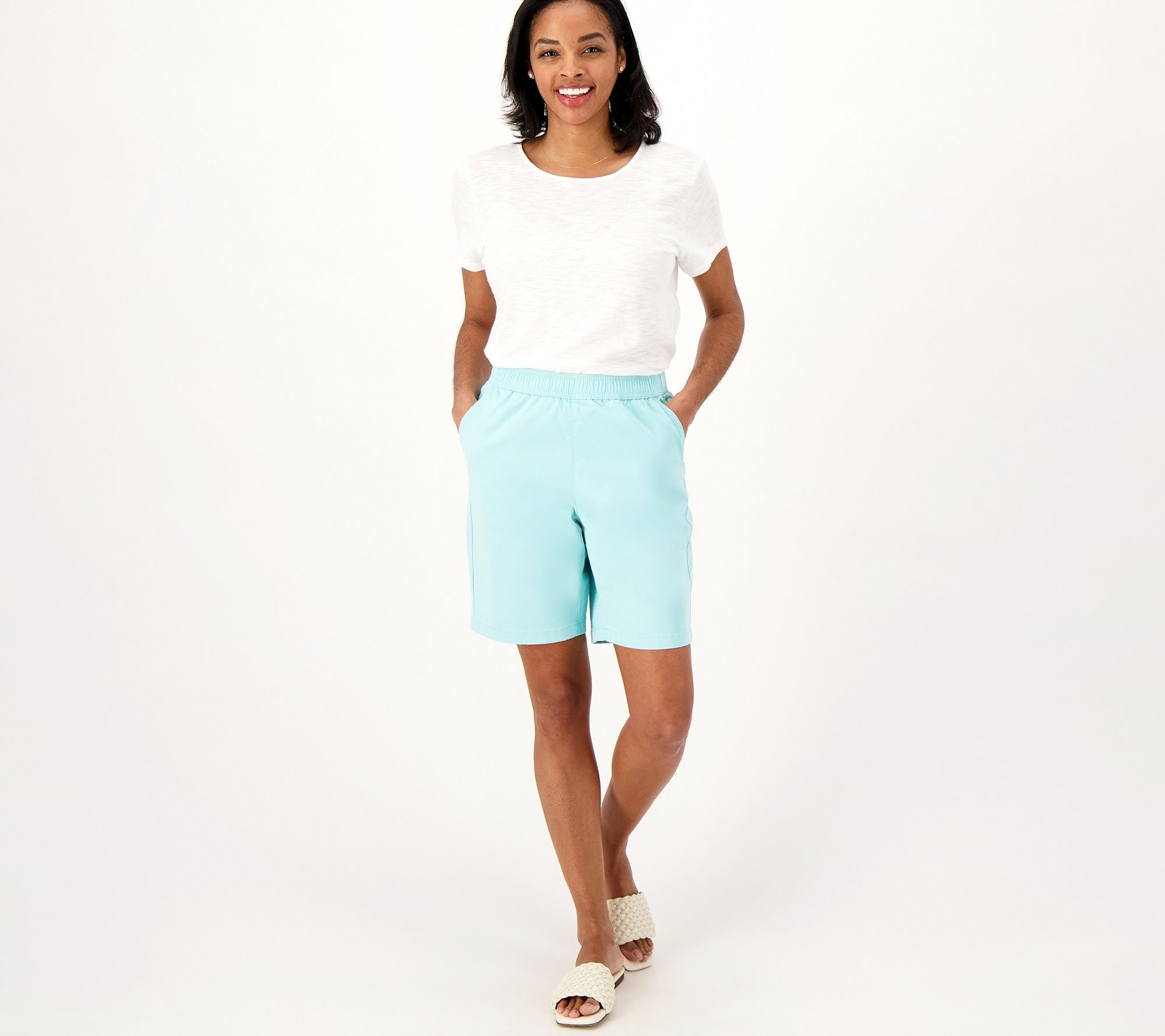 Denim & Co. Petite EasyWear Twill Relaxed Pull On Short - QVC.com