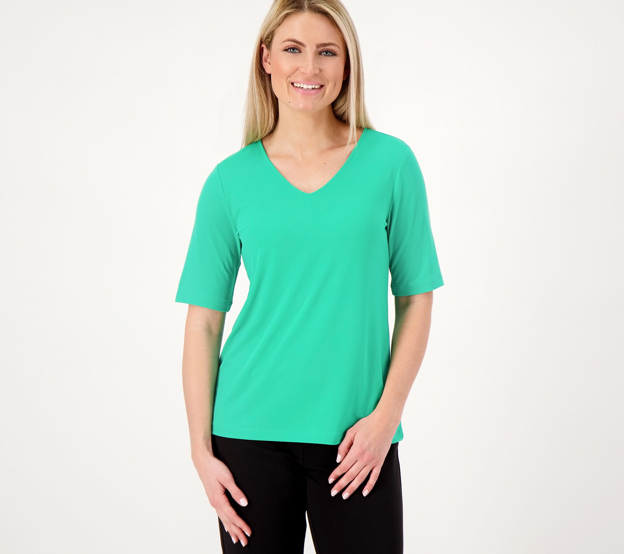 As Is Susan Graver Modern Essentials Liquid Knit V Neck Top