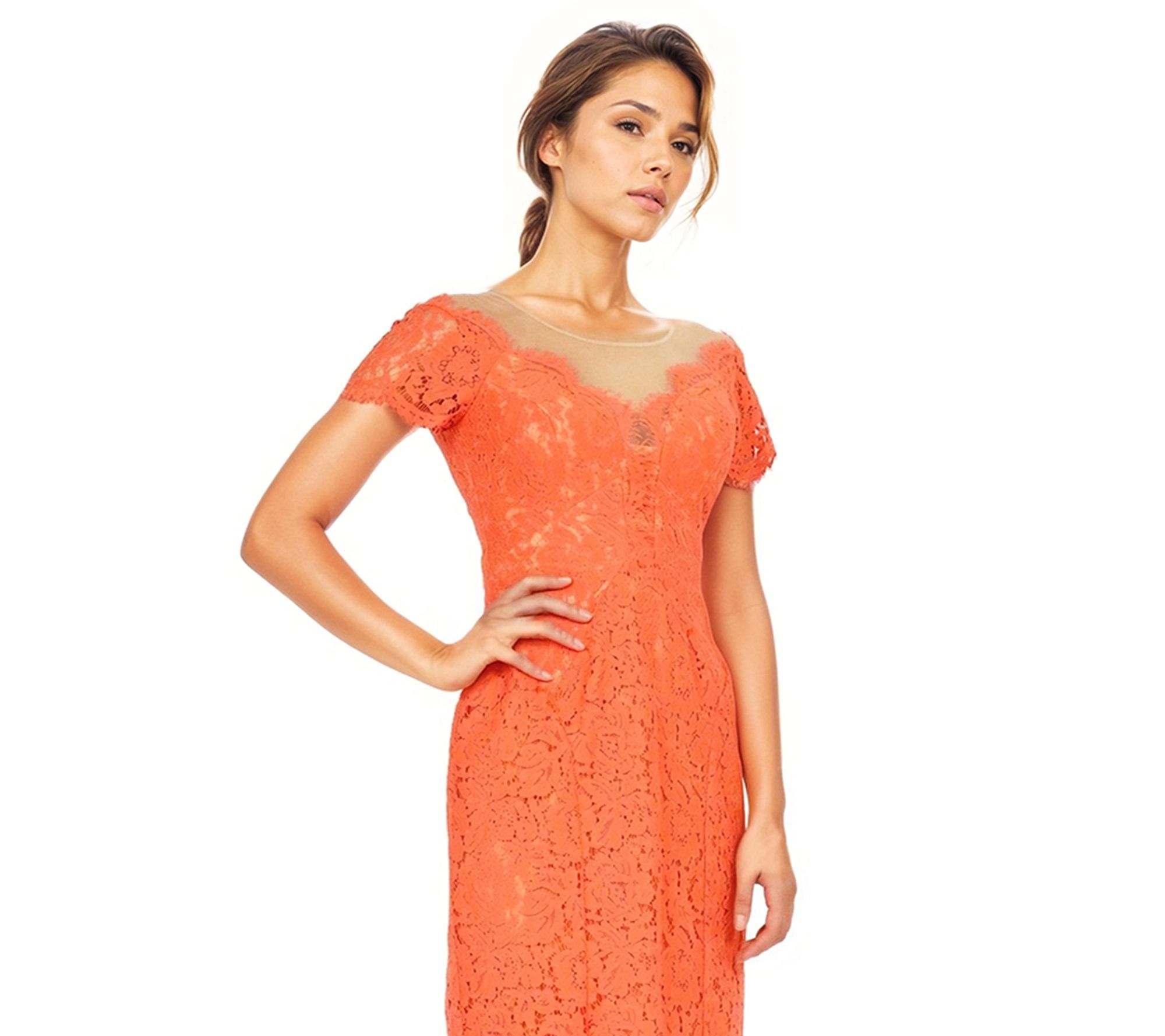 Rene Ruiz Collection Lace Cocktail with Illusion Neckline - QVC.com