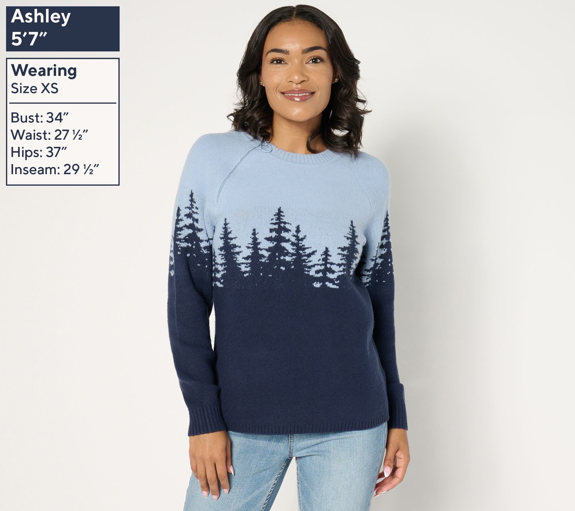 Denim & Co. Adaptive Crew Neck Long Sleeve Scenic Sweater - QVC.com