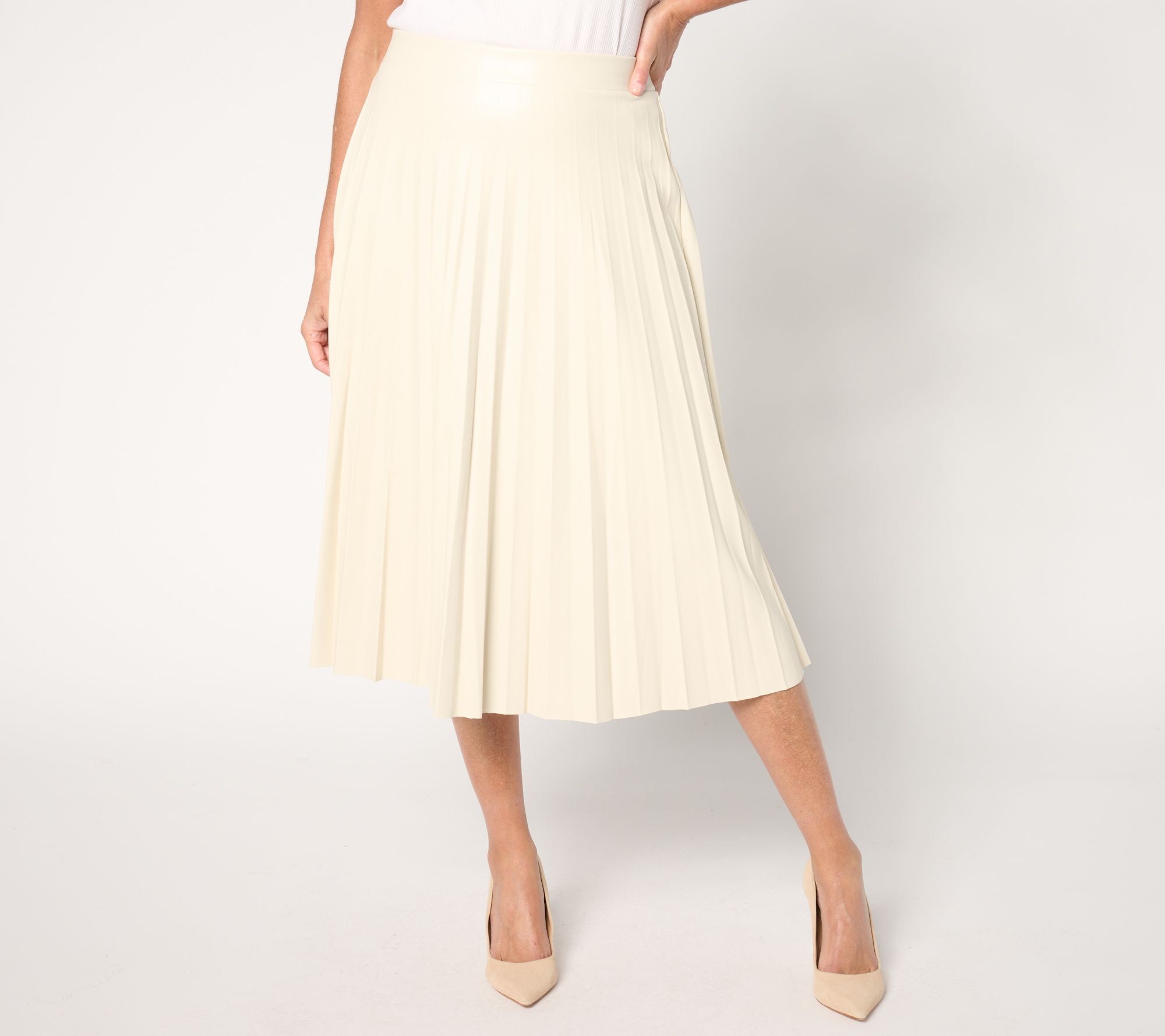 "As Is" GRAVER Susan Graver Petite Pleated Faux Leather Midi Skirt ...