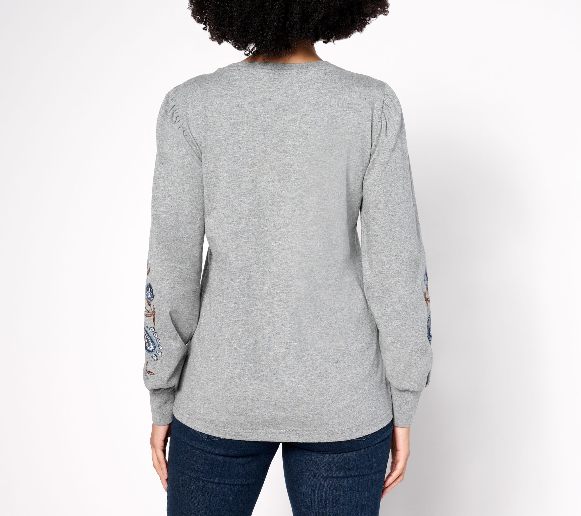 "As Is" Driftwood Jeans Clare Long Sleeve Crew Neck Shirt - QVC.com