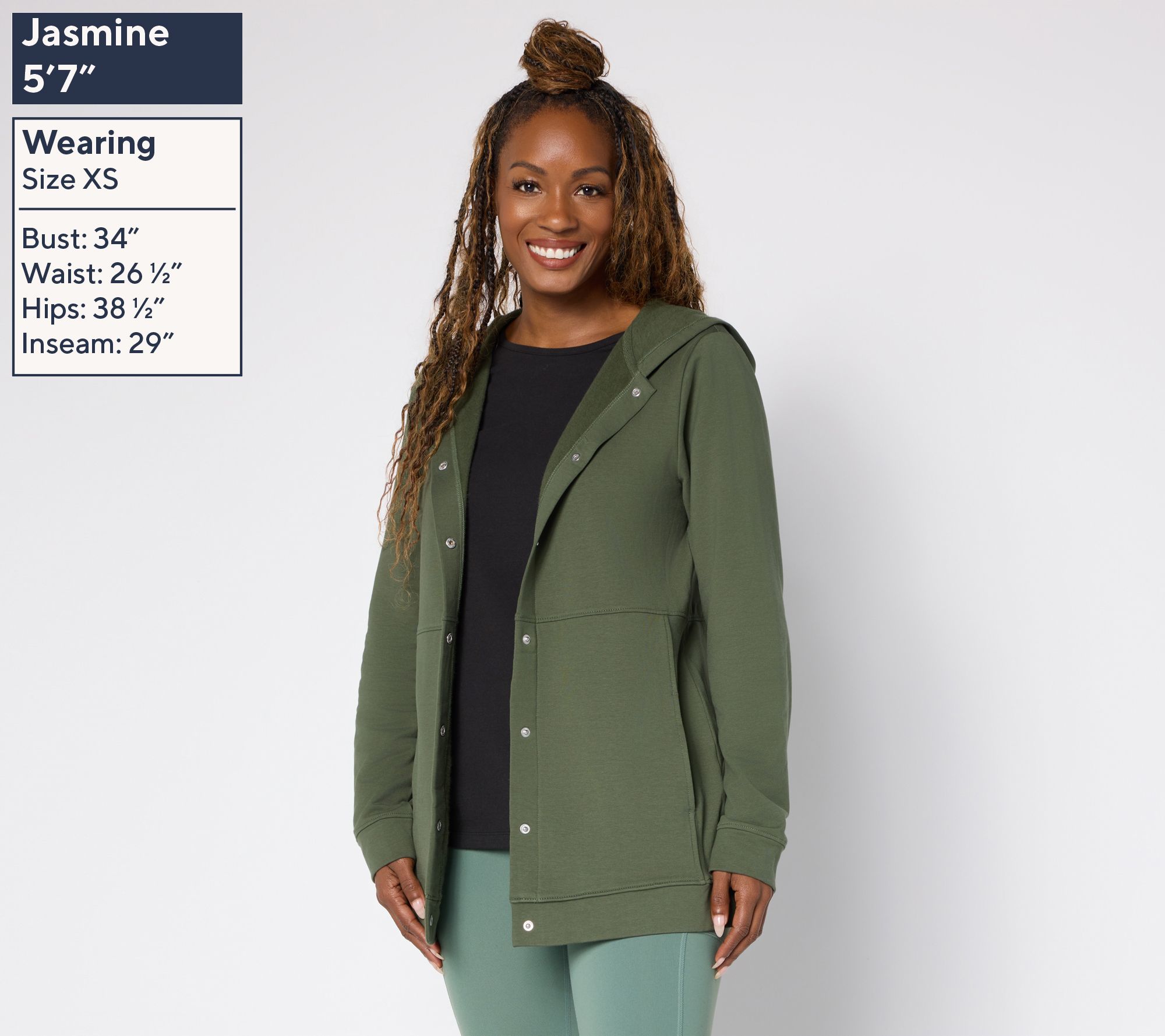 Denim & Co. Active Petite Brushed Back French Terry Tunic Jacket - QVC.com