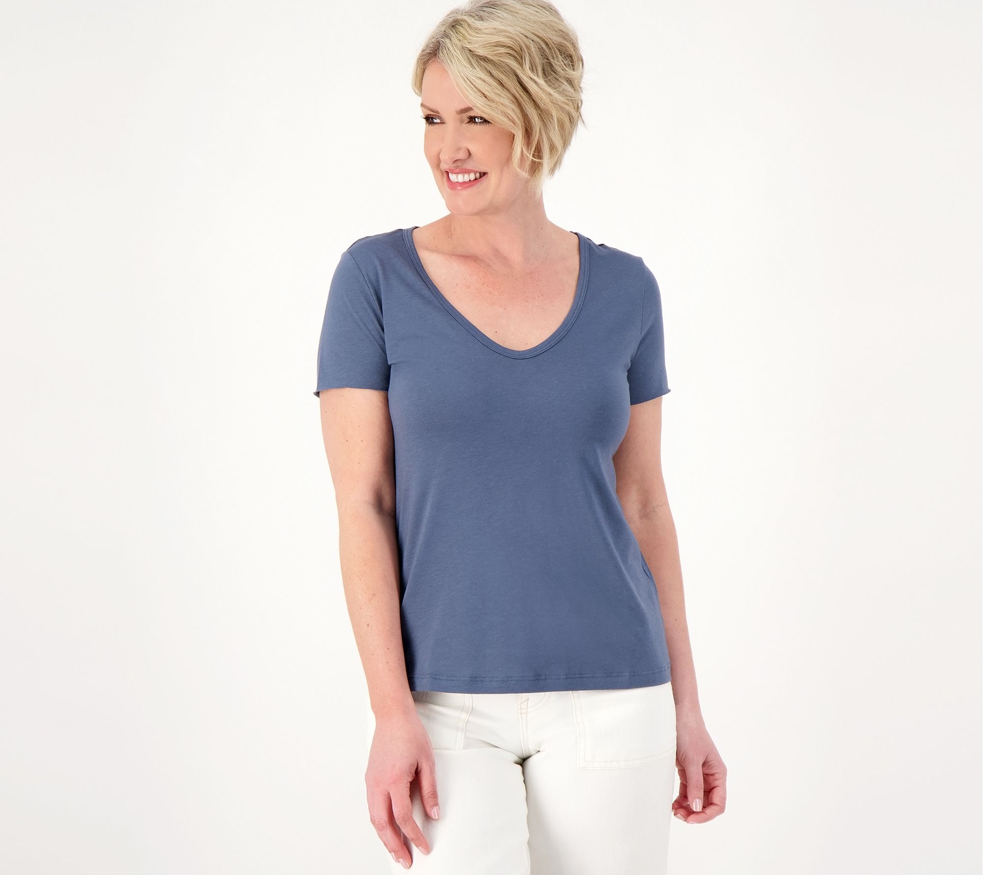 "As Is" Barefoot Dreams Malibu Collection Pima V-Neck Tee - QVC.com