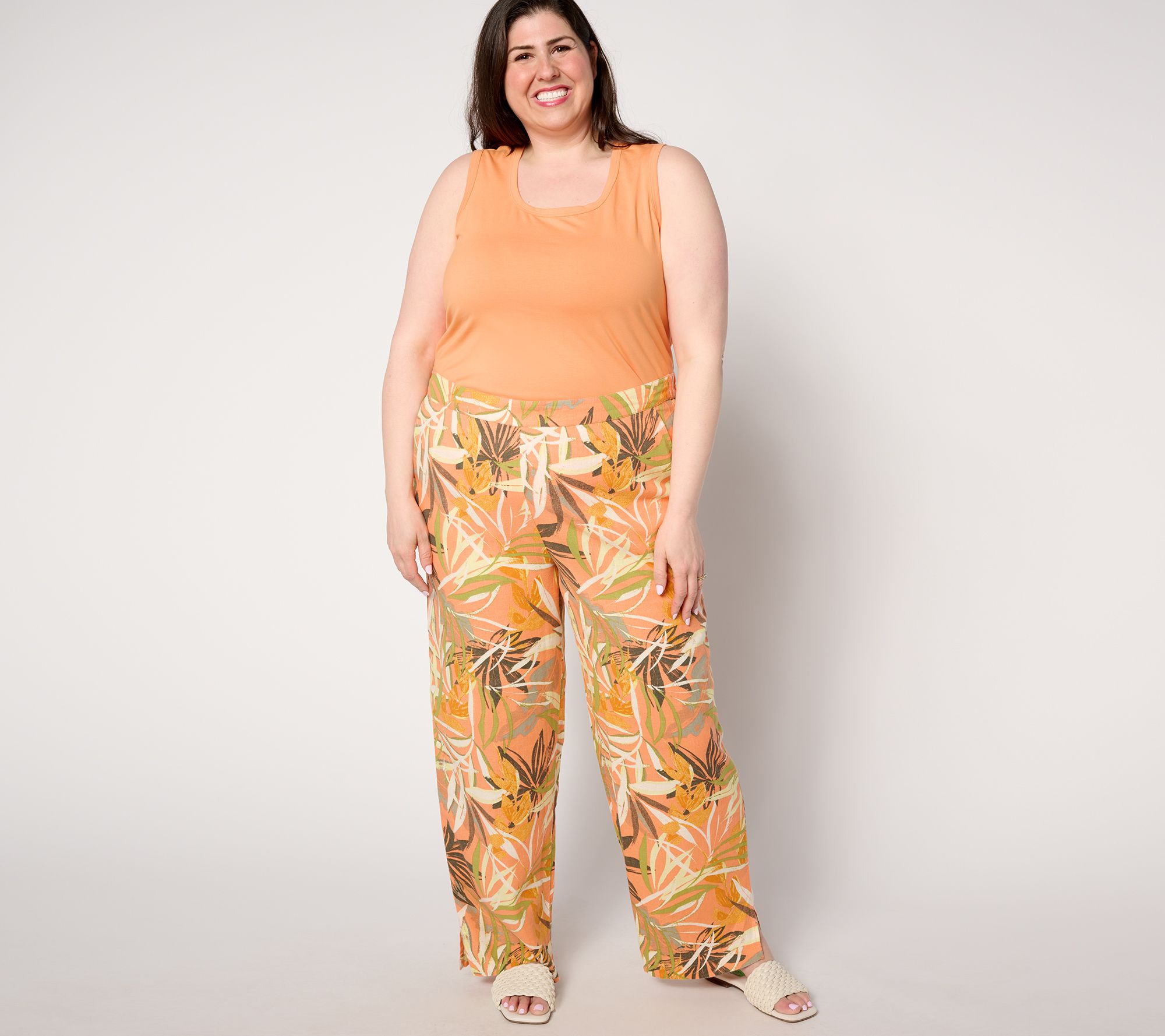 Denim & Co. Naturals Printed Linen Blend Wide Leg Pant - QVC.com