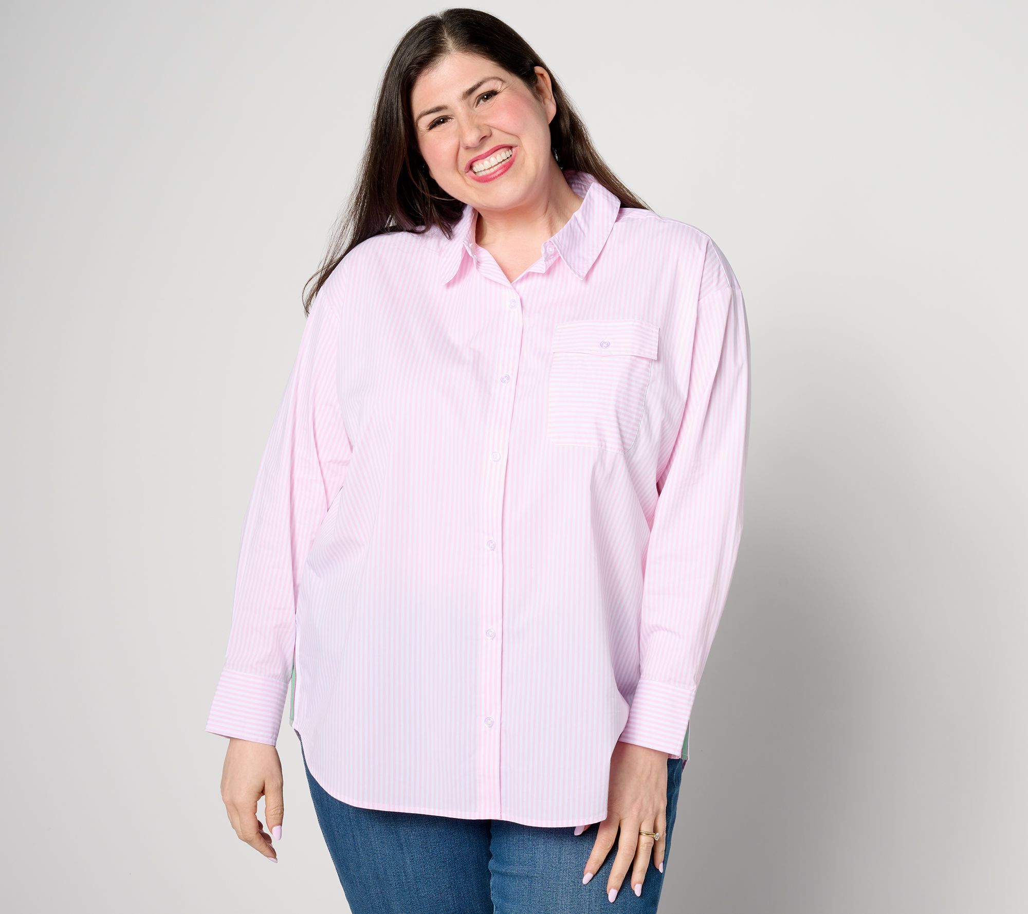 "As Is" Studio Park x Amy Stran Galentine Button Front Side Stripe Top ...