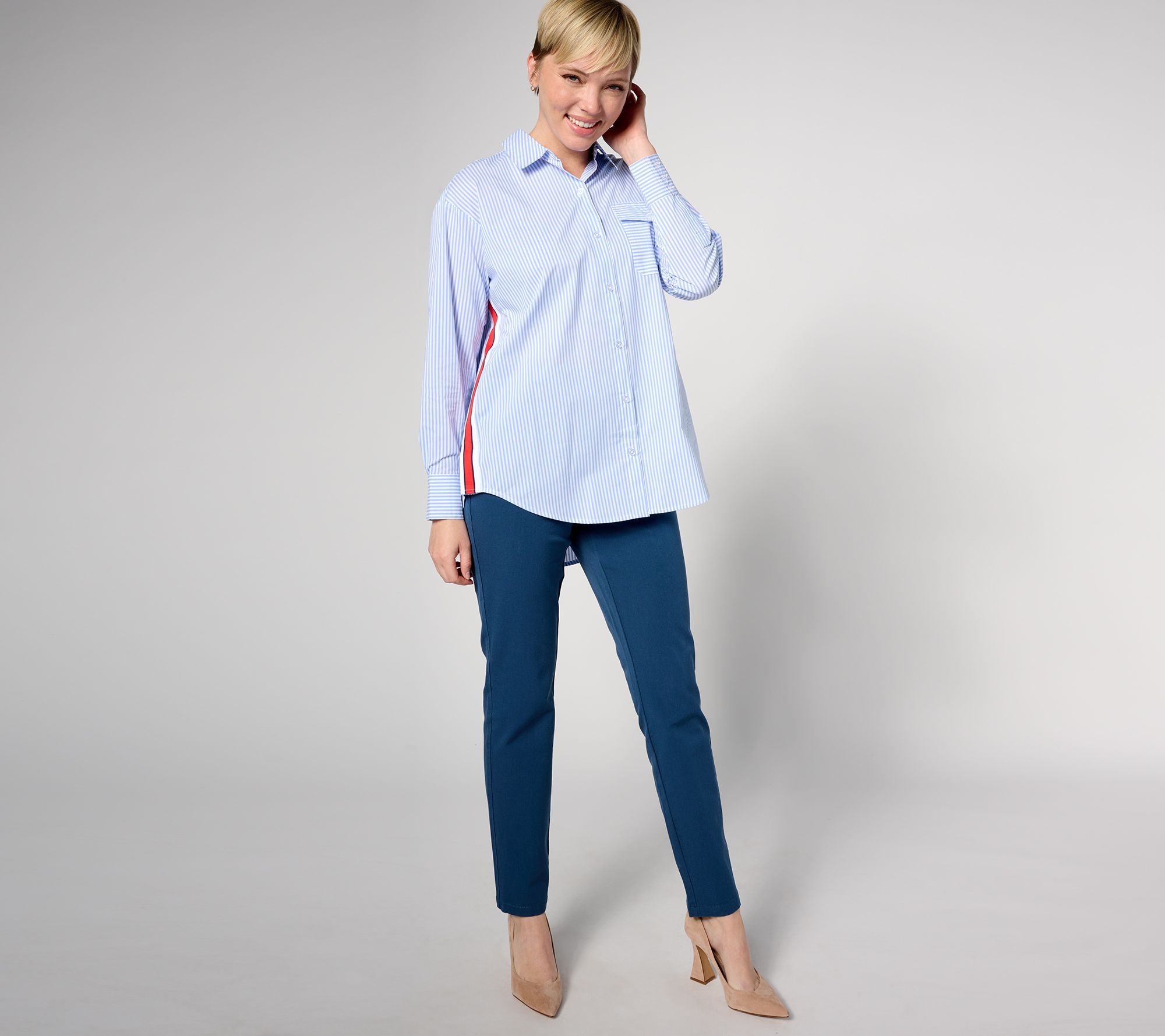 "As Is" Studio Park x Amy Stran Galentine Button Front Side Stripe Top ...