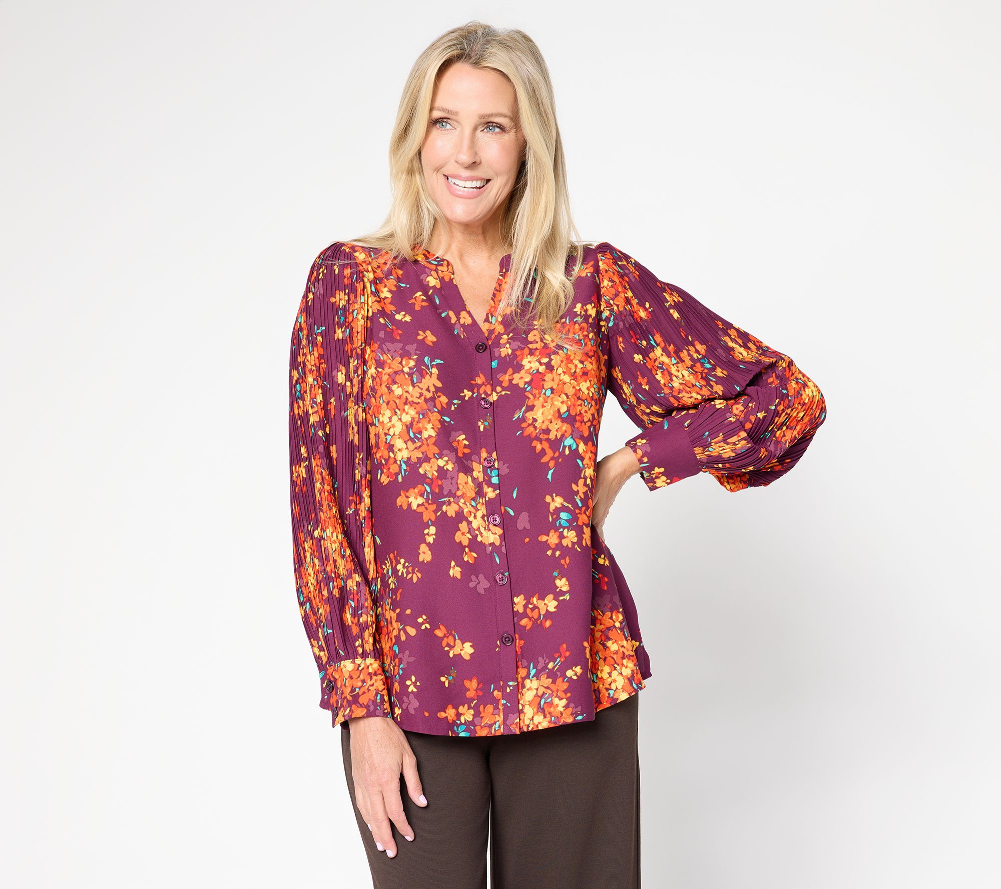 Belle by Kim Gravel Autumn Sunset Accordion Sleeve Blouse - QVC.com