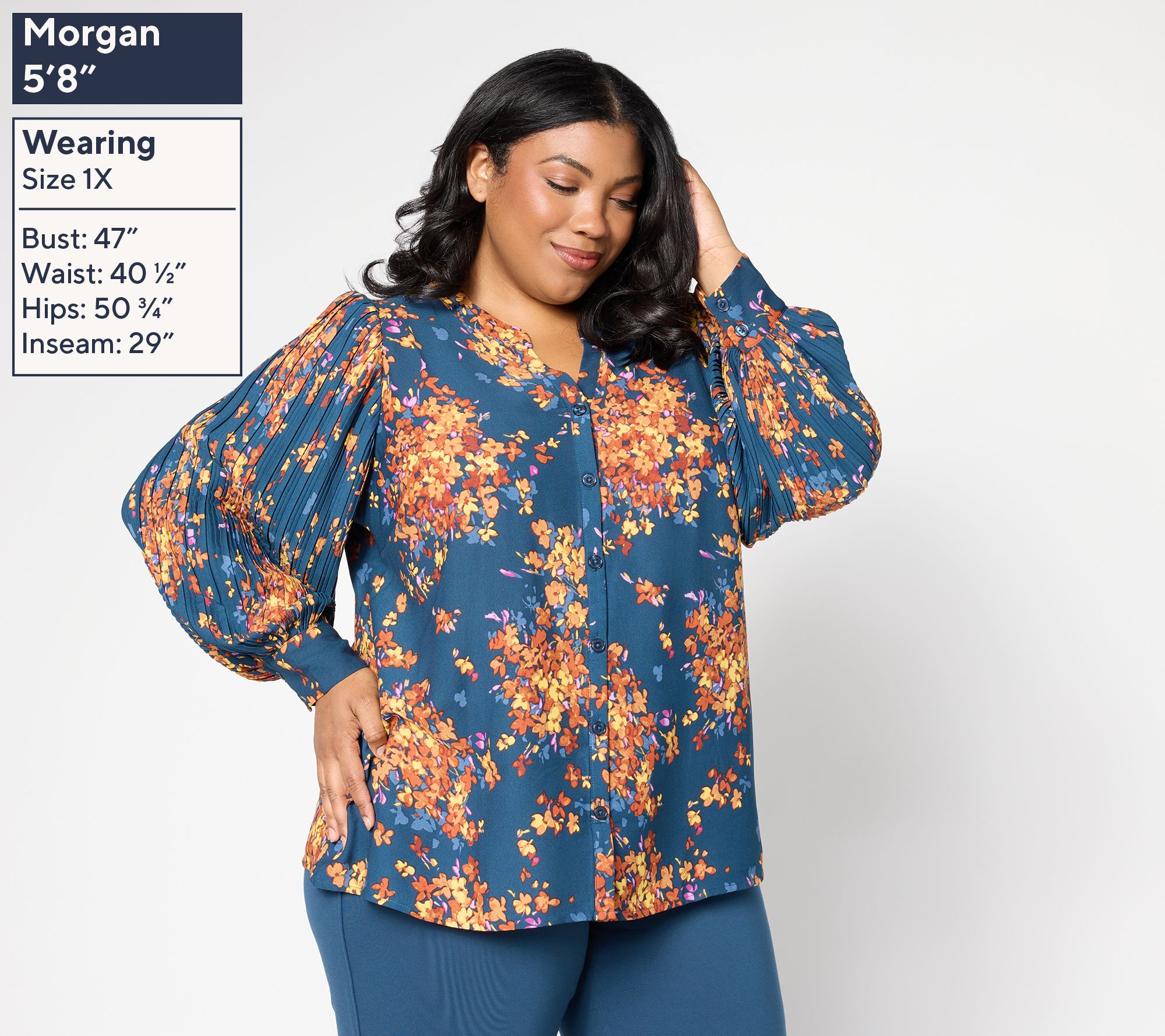 Belle by Kim Gravel Autumn Sunset Accordion Sleeve Blouse - QVC.com