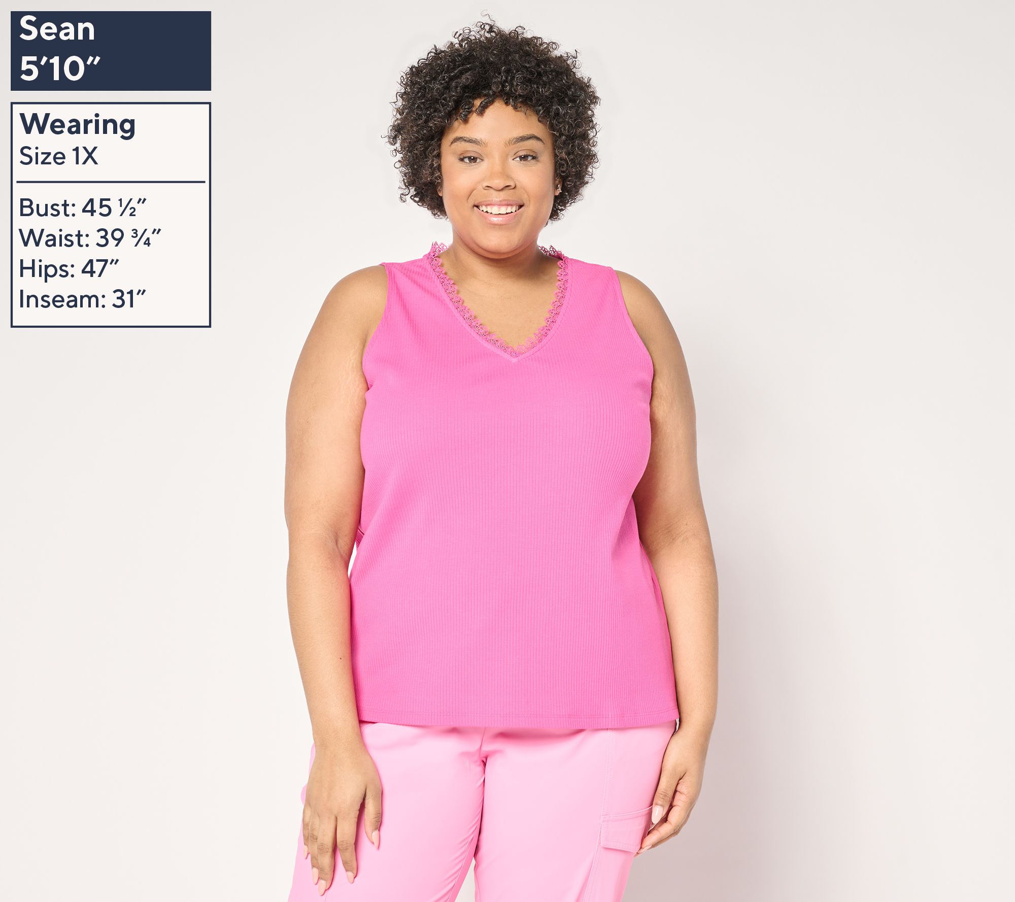 "As Is" Isaac Mizrahi Live! Rib Knit Tank Top w/ Lace Trim - QVC.com