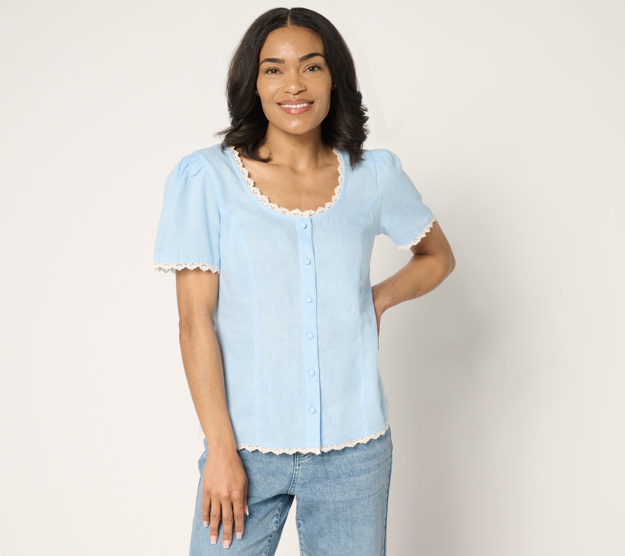 "As Is" Me by Jennie Garth Lizzy Lou Linen Blouse - QVC.com