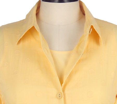 Dialogue Cotton Lawn Burnout Dot Long Sleeve Shirt and Tank - QVC.com