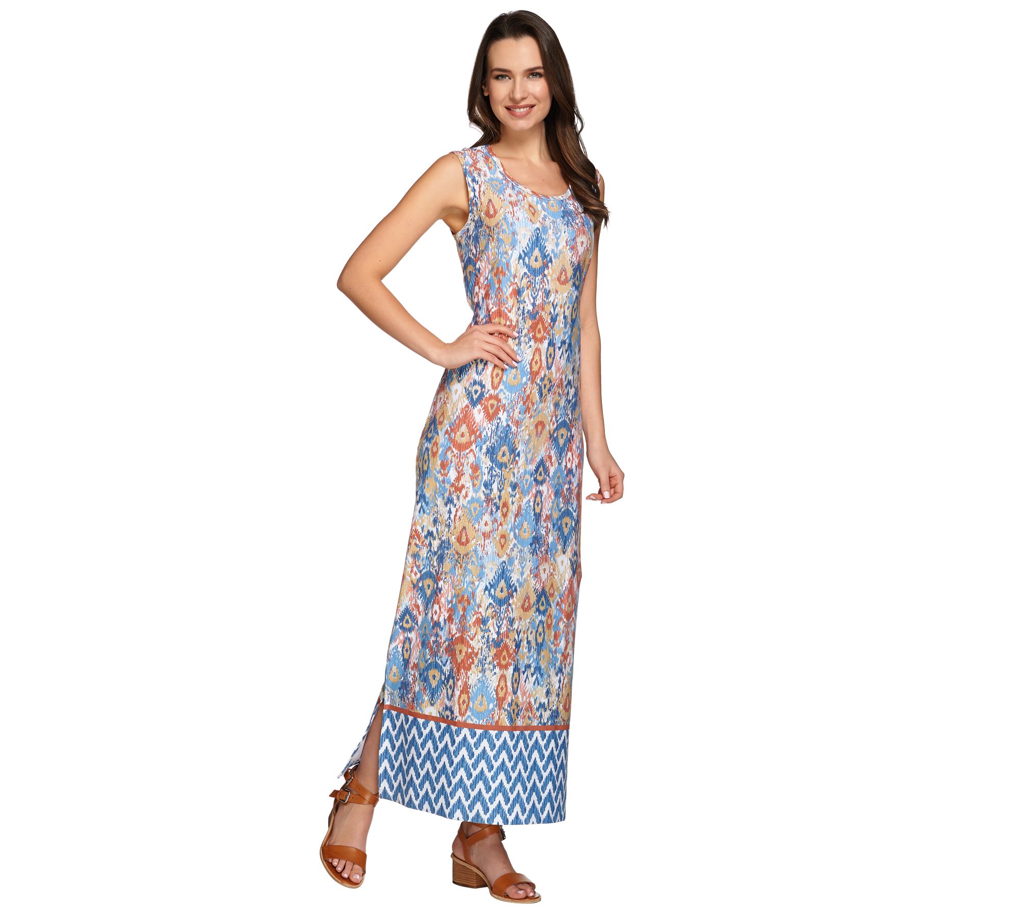 Denim & Co. Petite Tribal Border Printed Maxi Dress - QVC.com
