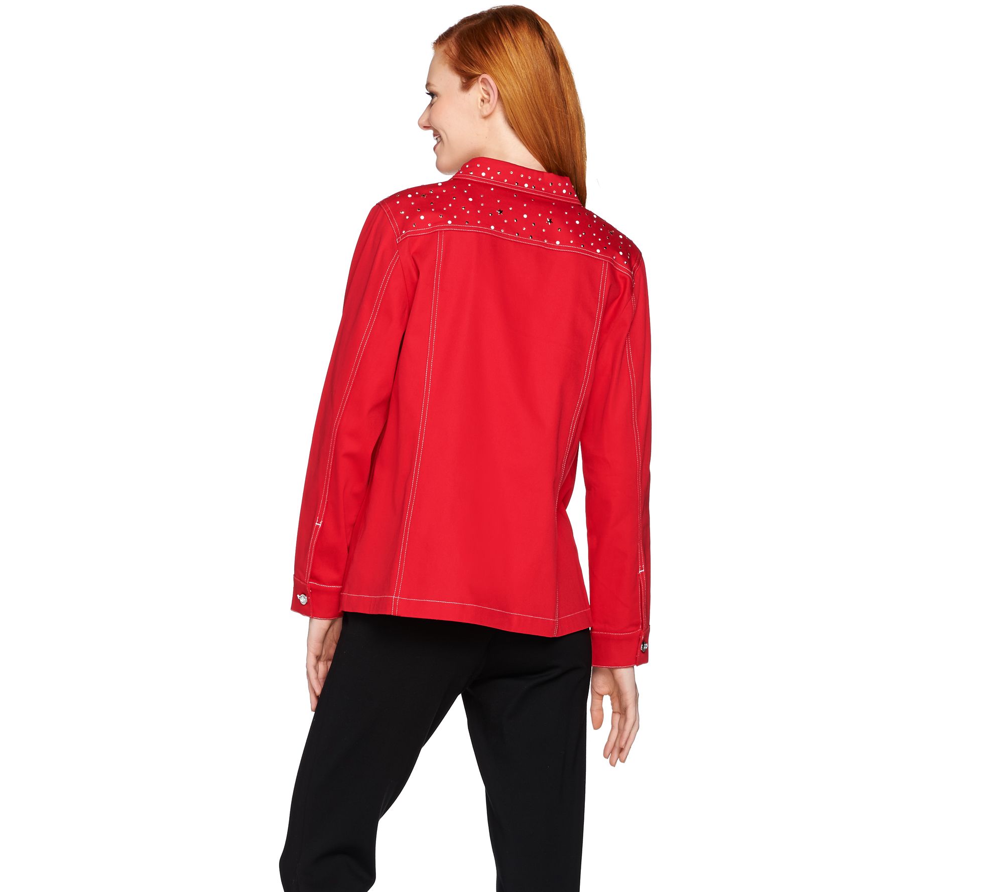 Quacker Factory Stars and Sparkle Woven Button Front Jacket - QVC.com