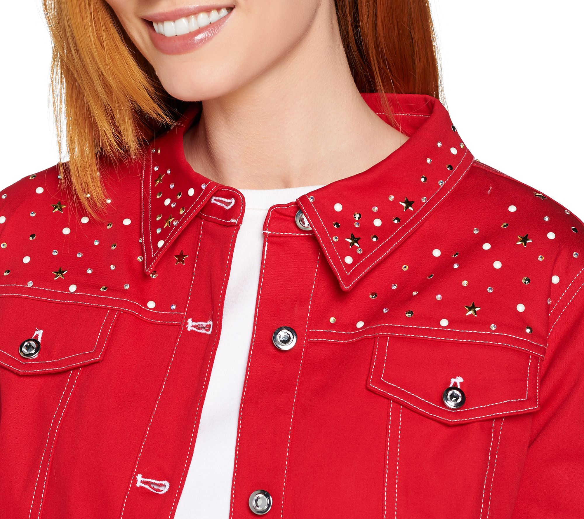 Quacker Factory Stars and Sparkle Woven Button Front Jacket - QVC.com